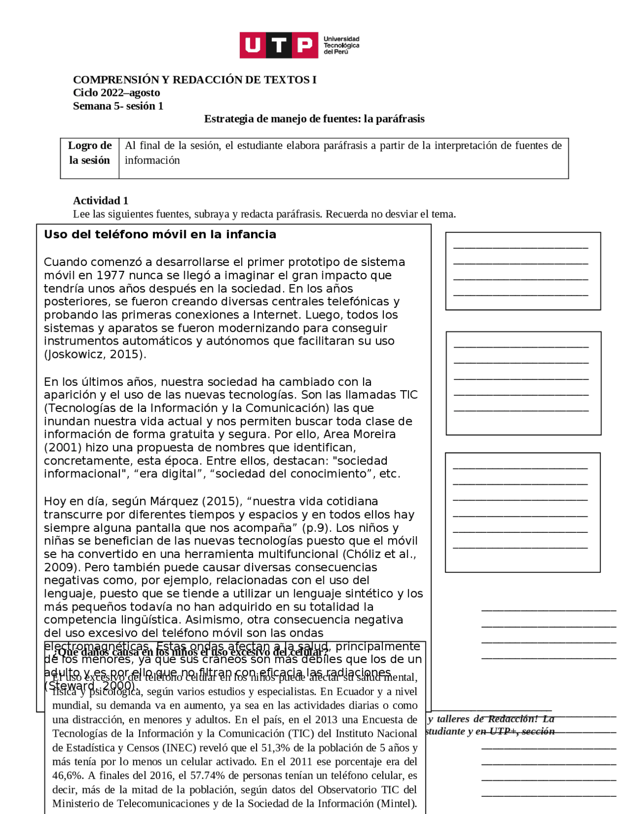S05 Comprension Y Redaccion De Textos Pc1 Agosto 2022 Ejercicios De
