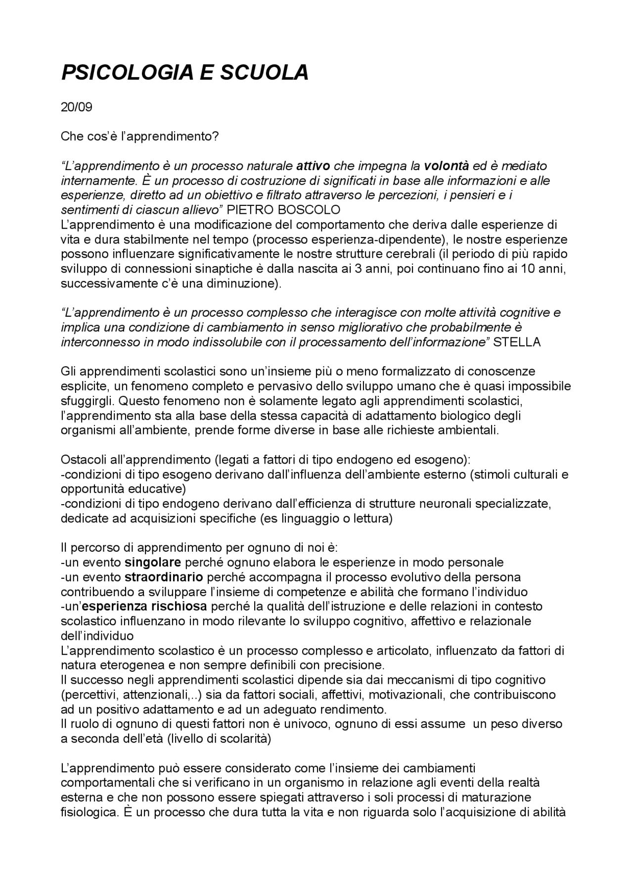 Appunti Slide Spiegazione Della Professoressa Appunti Di Psicologia