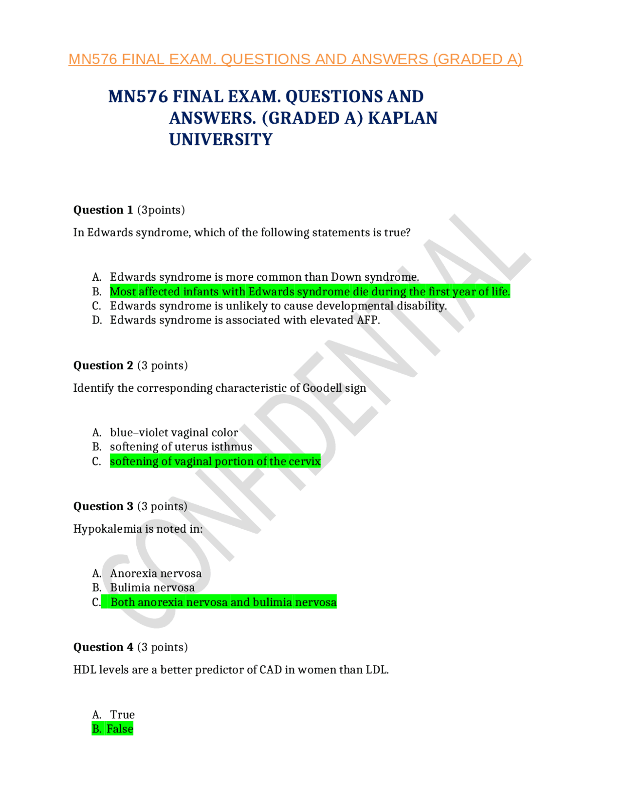 MN576 FINAL EXAM. QUESTIONS AND ANSWERS (GRADED A) | Exams Nursing ...