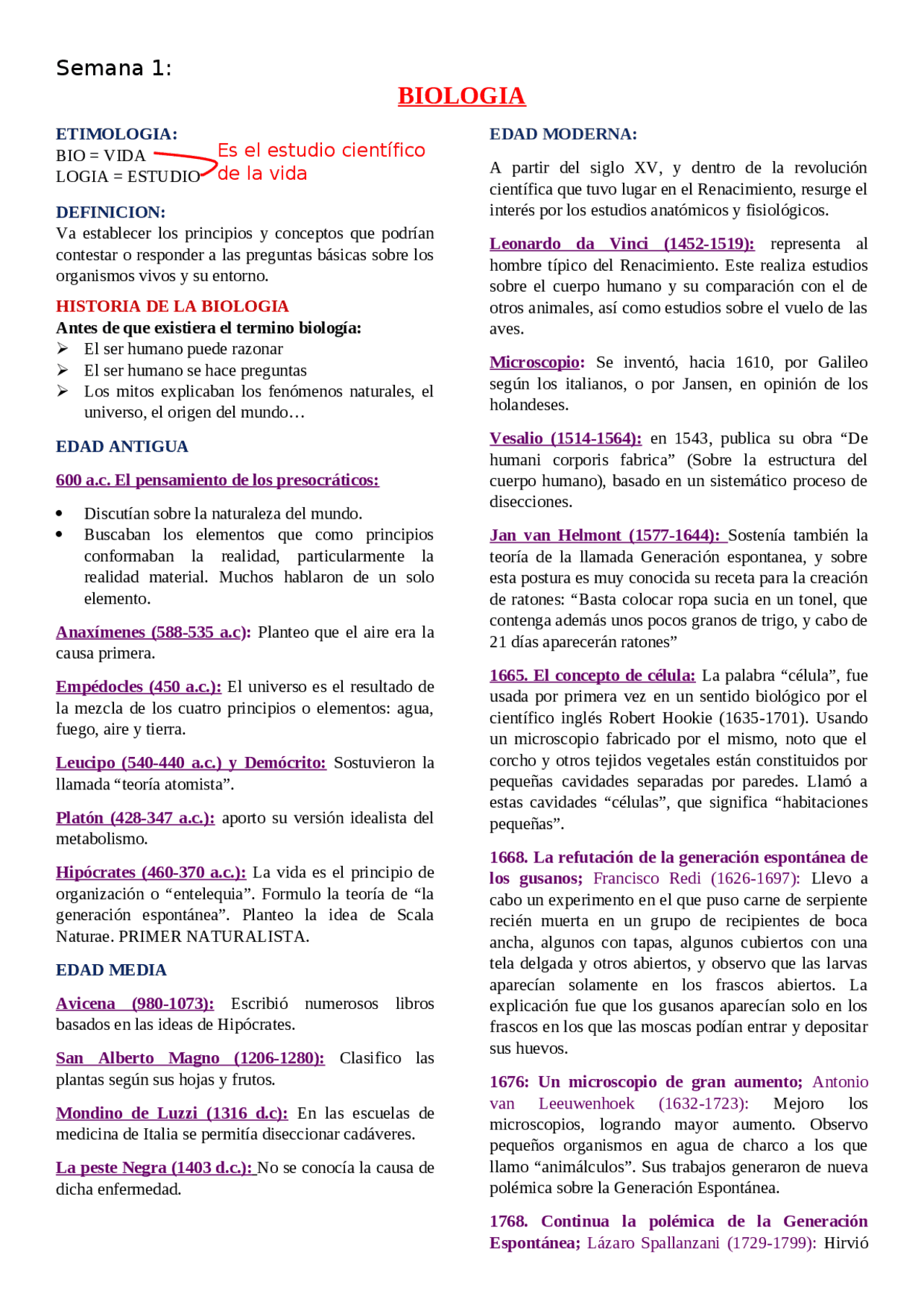 Biologia Semana 1 Resumen Resúmenes De Biología Docsity