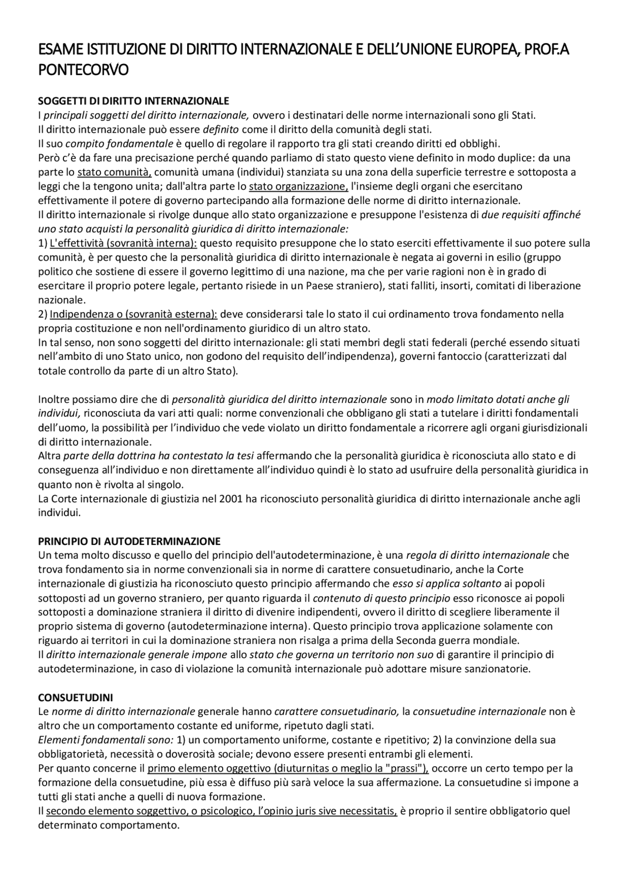 DOMANDE ESAME DIRITTO INT. E DELL’UNIONE EUROPEA, PROF PONTECORVO | Dispense di Diritto ...