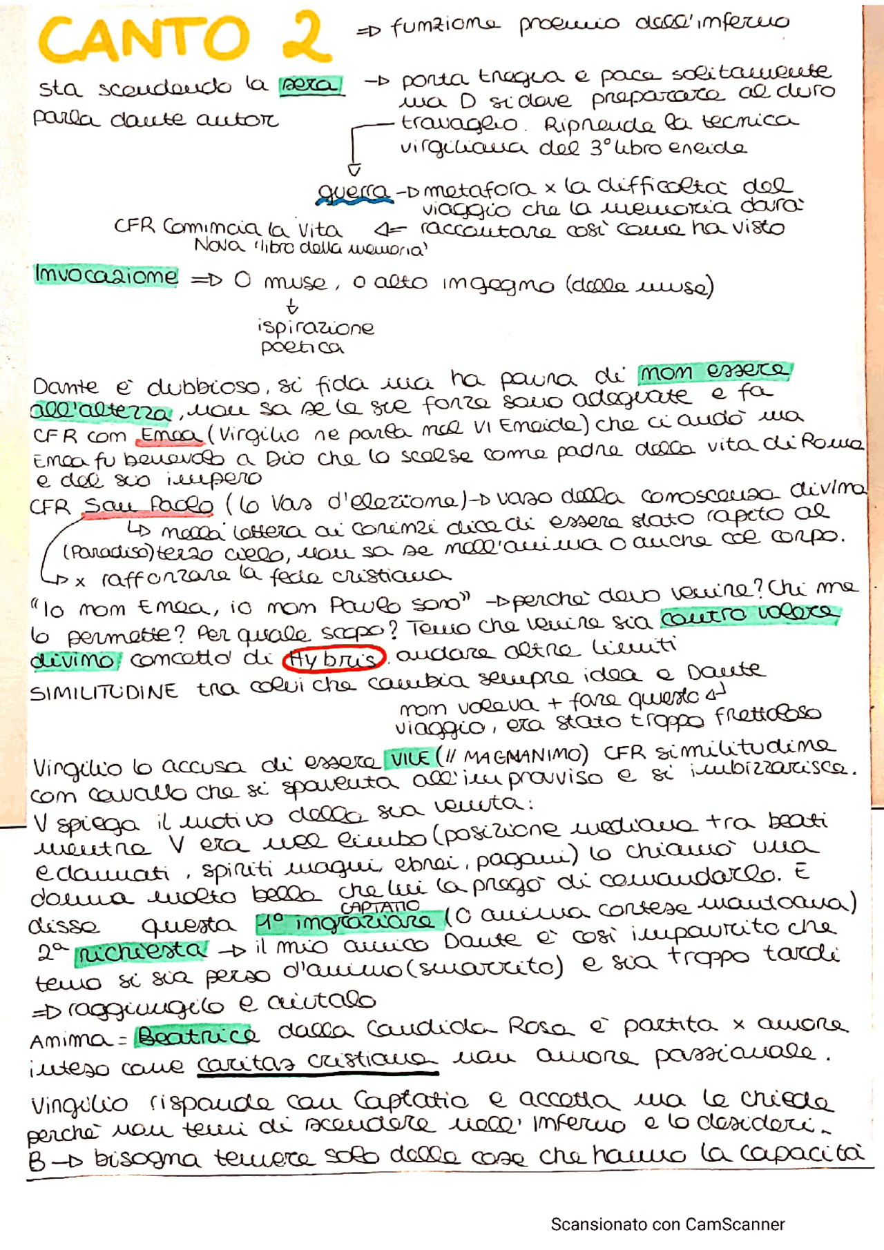 Canto 2 Inferno dantesco | Appunti di Italiano | Docsity