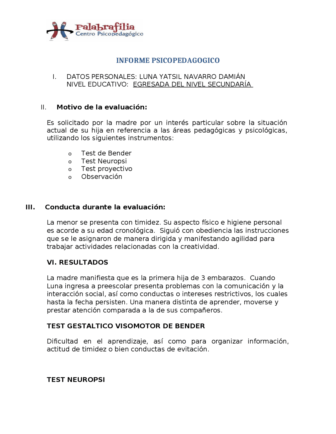 Informe De Inicial De Tratamiento Ejercicios De Psicología Docsity