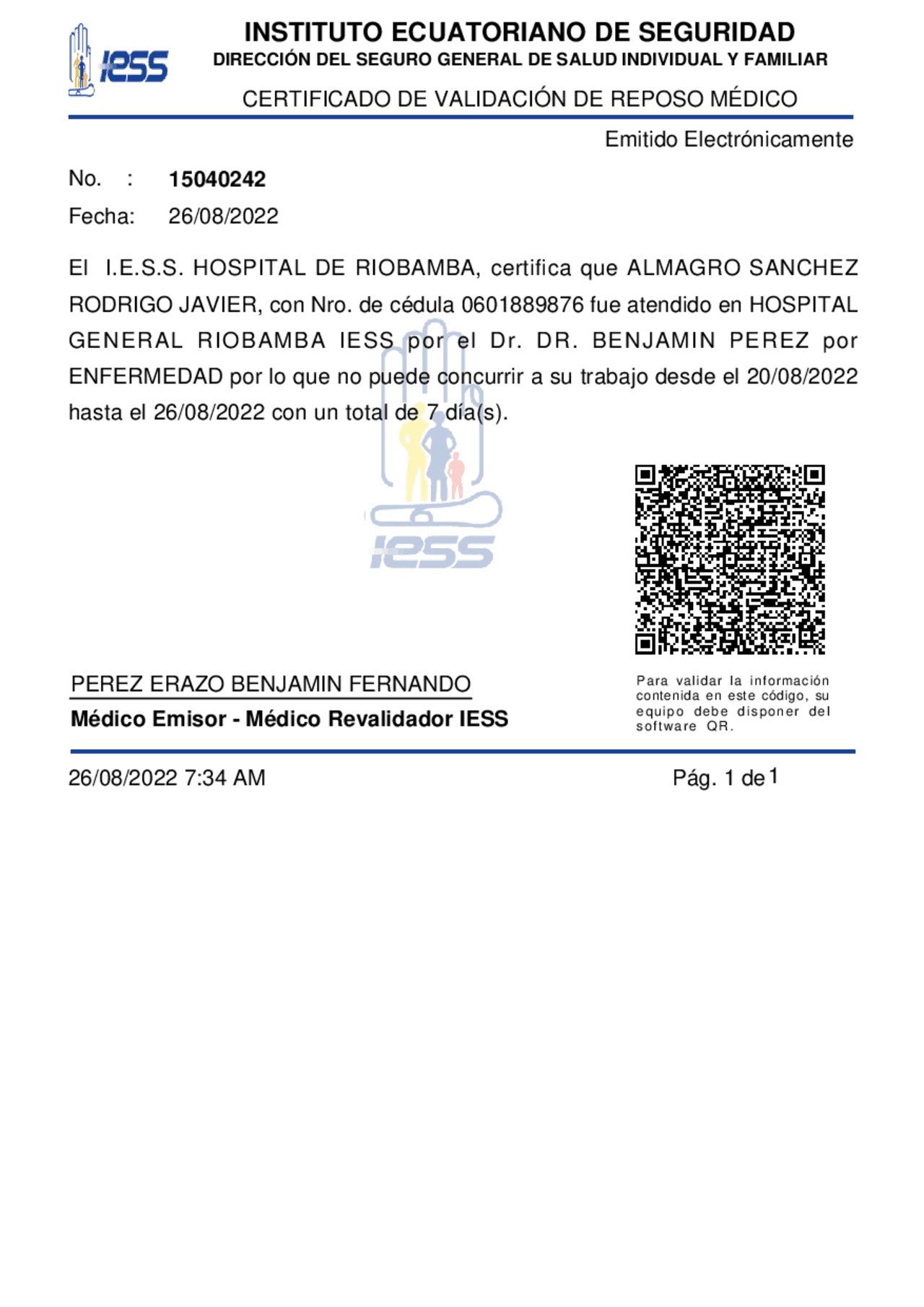 Certificado de Reposo Médico emitido por IESS Ecuatoriano de Seguridad | Resúmenes de Química ...
