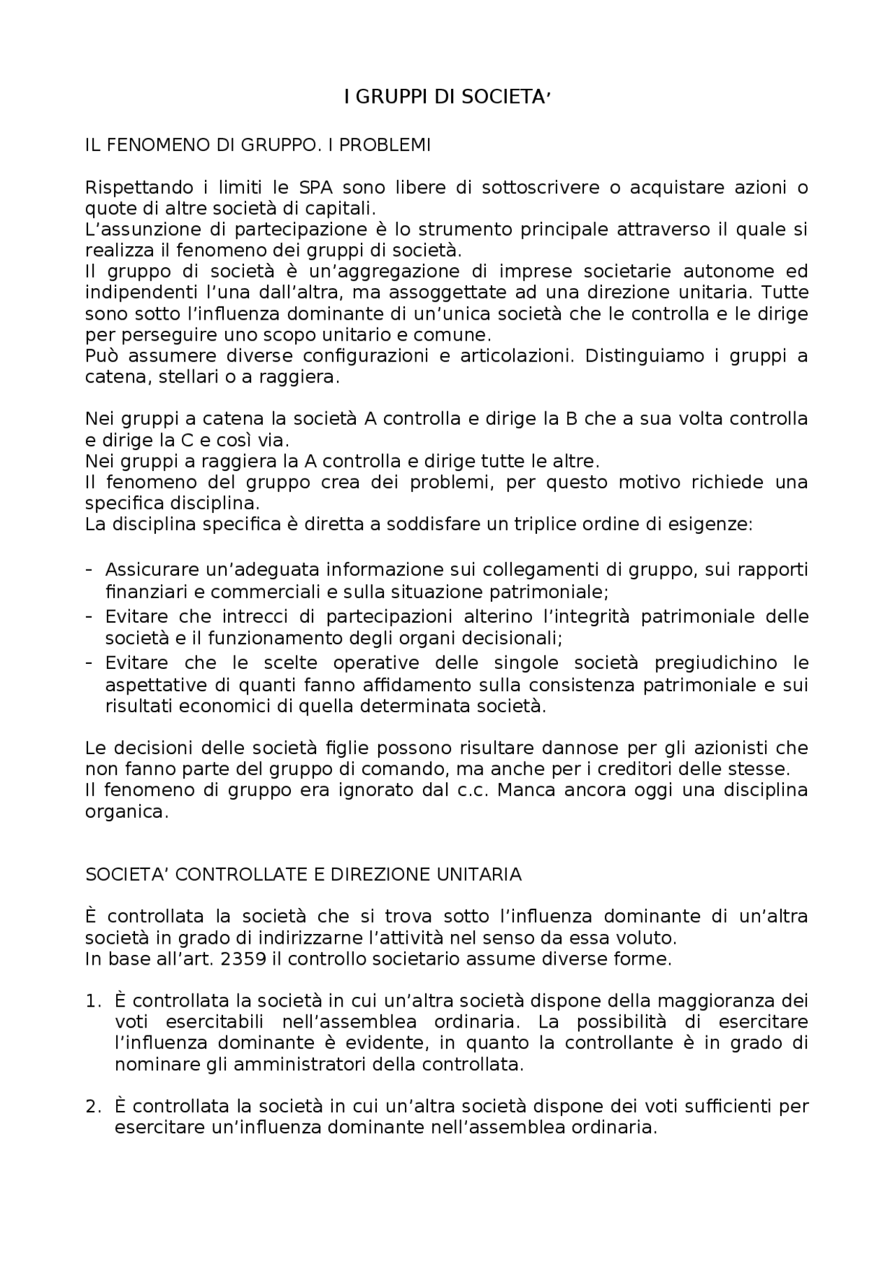 I Gruppi Di Società Dispense Di Diritto Commerciale Docsity