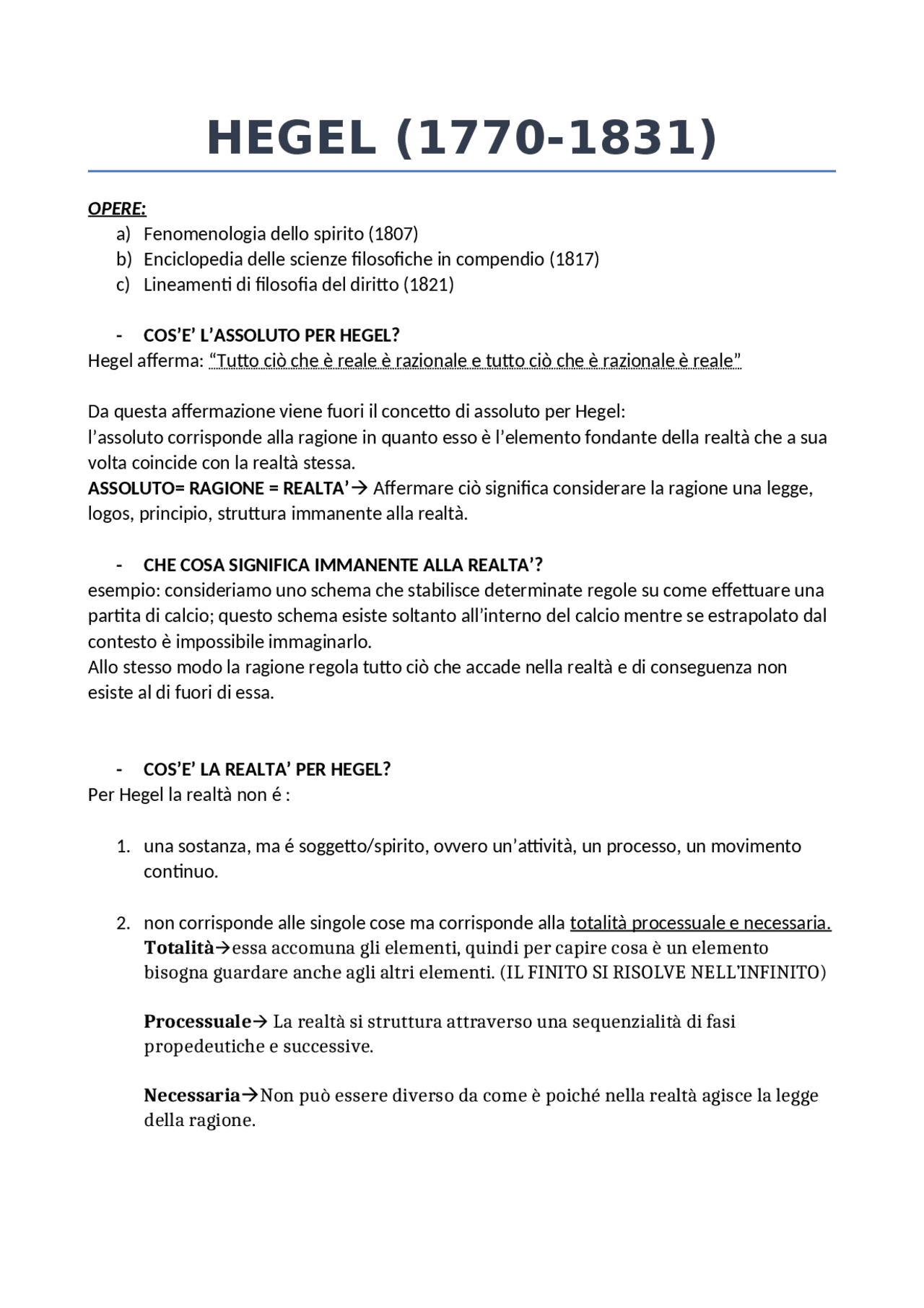 I Capisaldi Di Hegel Appunti Di Filosofia Docsity
