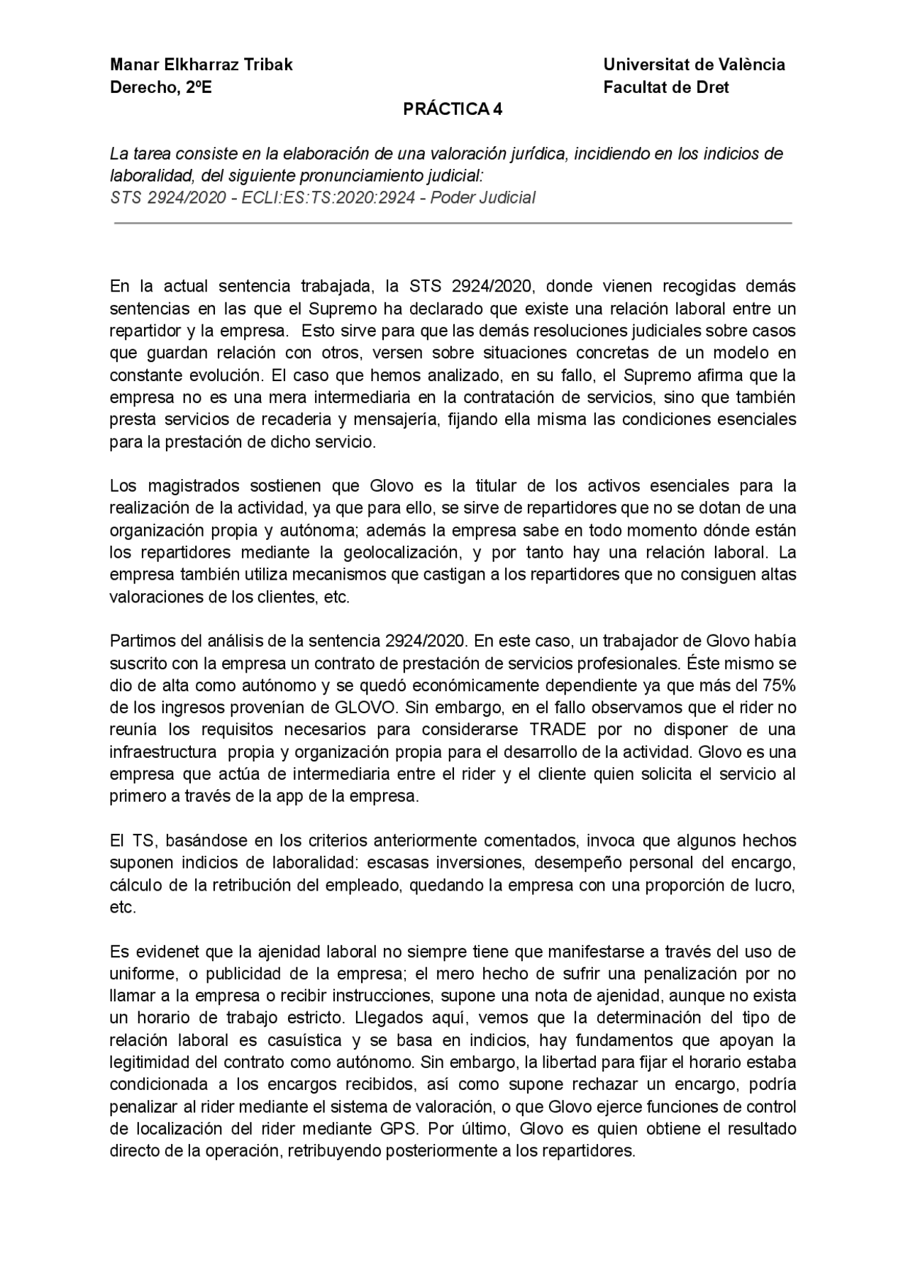 Práctica 4 Derecho Laboral Ejercicios De Derecho Laboral Docsity