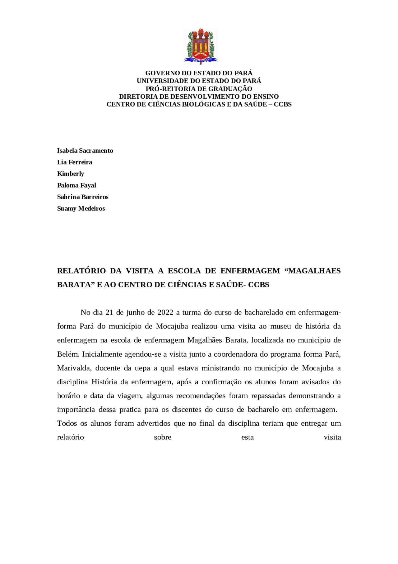 Relatorio de trabalho de campo | Esquemas Enfermagem - Docsity