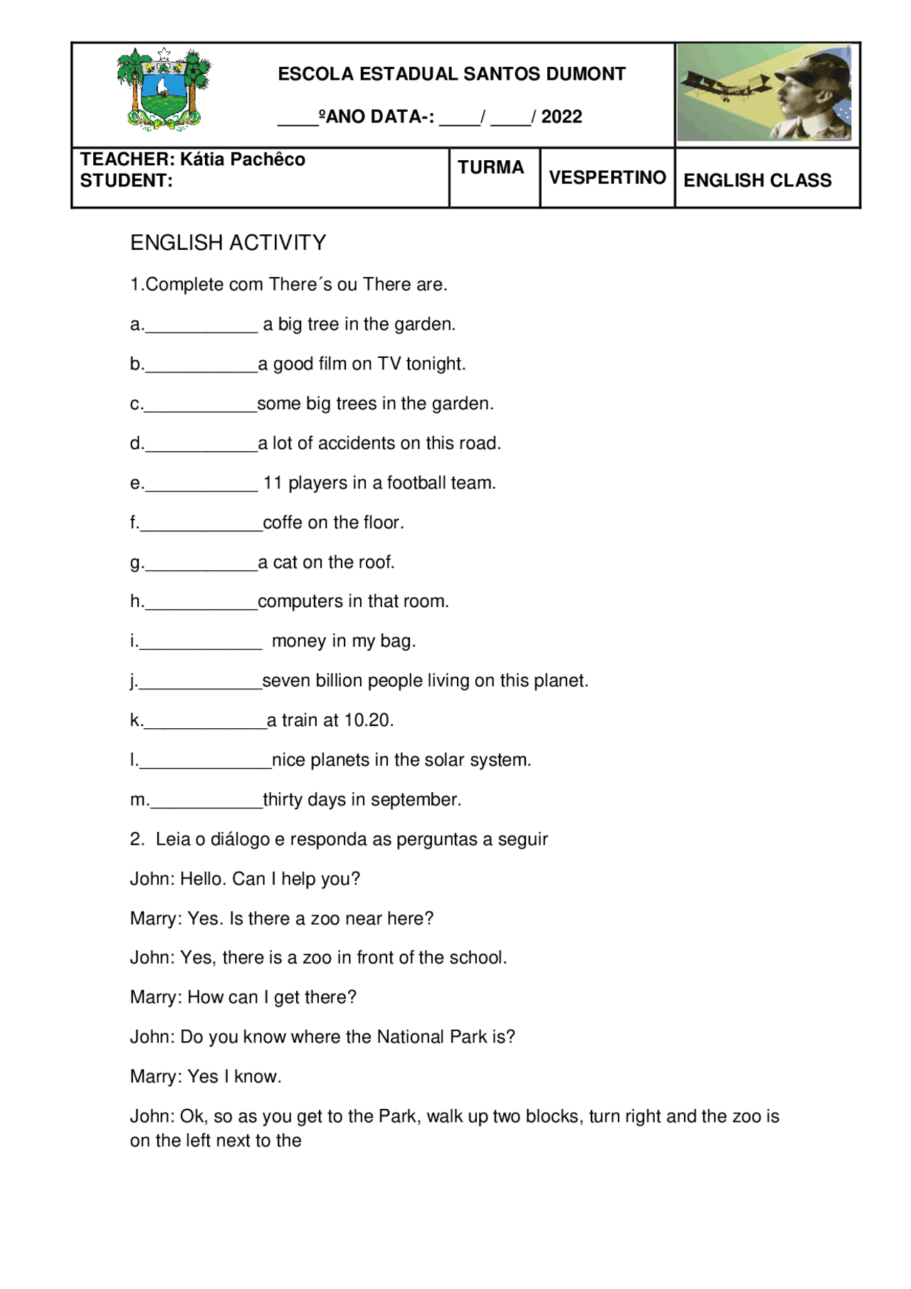 Atividade de inglês | Exercícios Inglês | Docsity