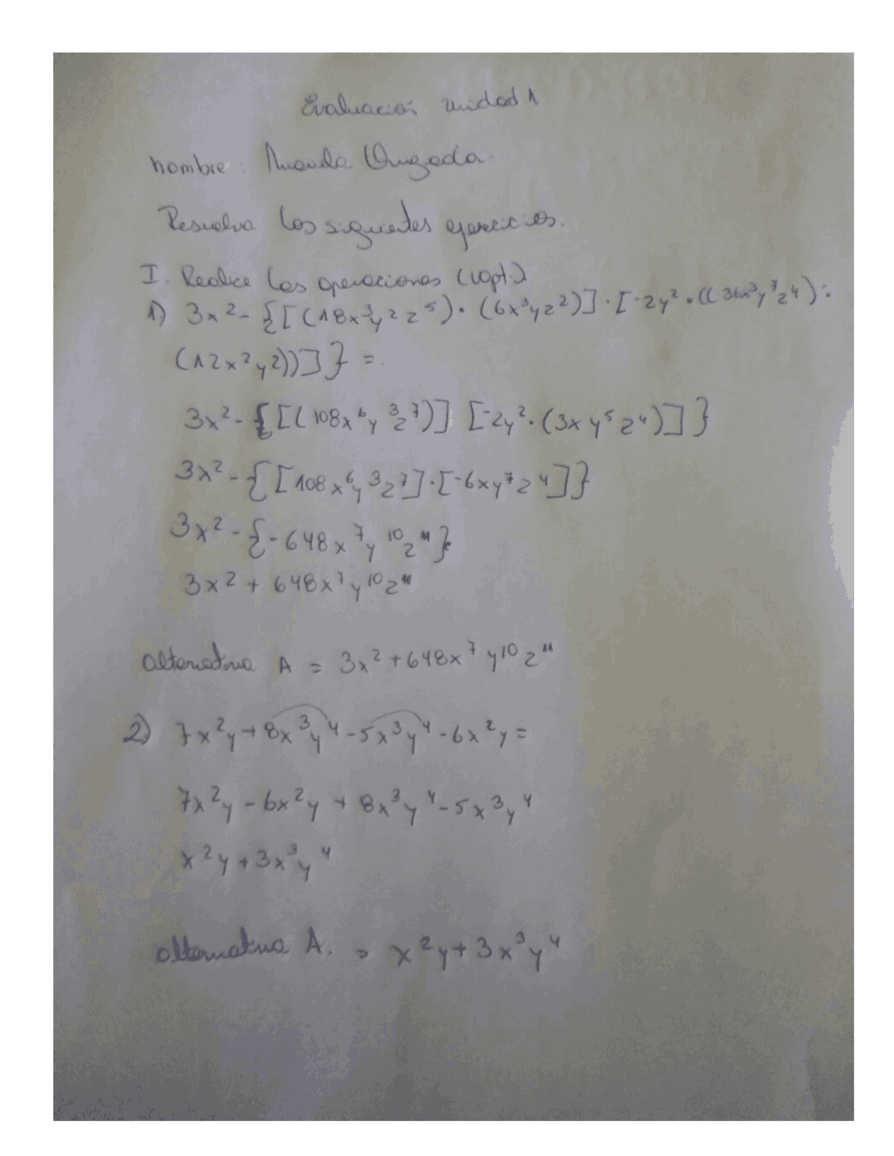 Ejercicios Algebraicos Ejercicios De Álgebra Docsity