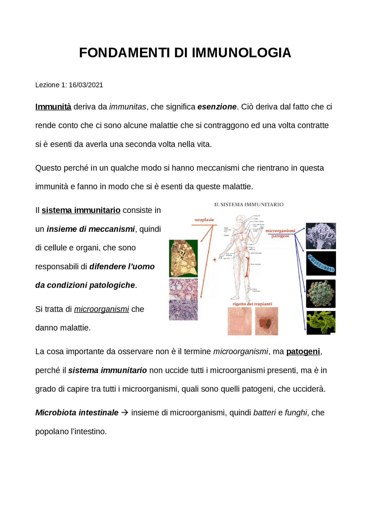 parte 1 appunti completi immunologia | Dispense di Immunologia | Docsity