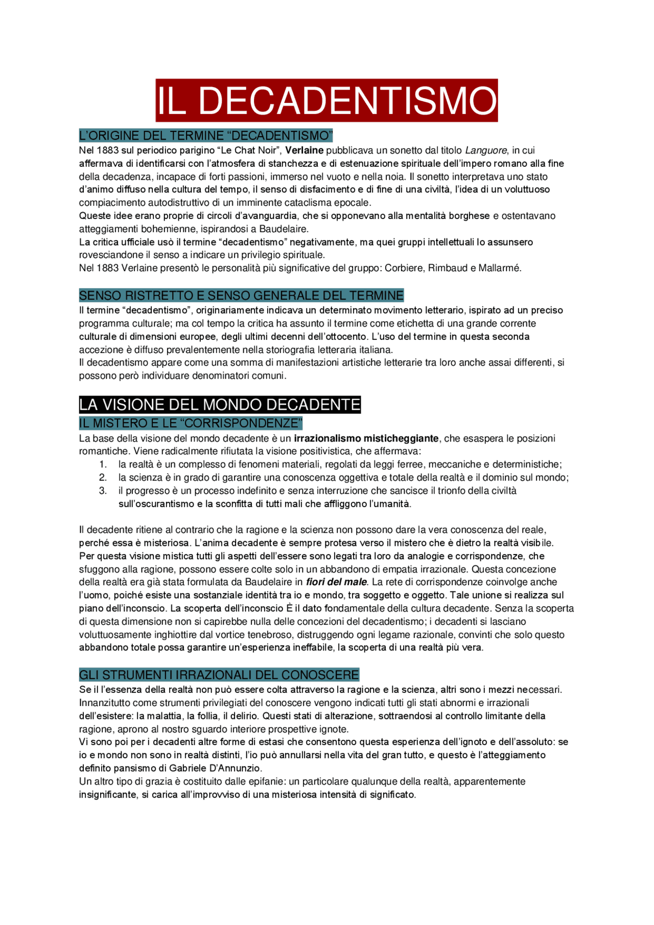 Decadentismo - caratteristiche a autori principali | Dispense di ...