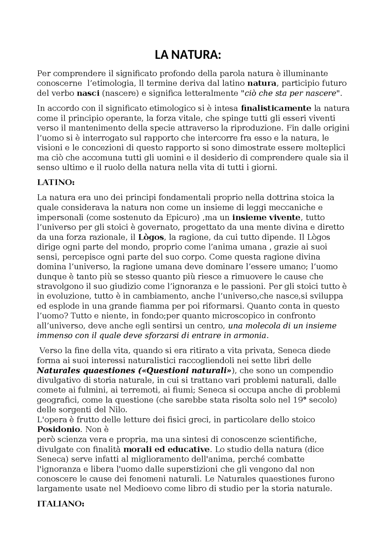 Tesina sulla natura | Tesine di Maturità di Italiano | Docsity