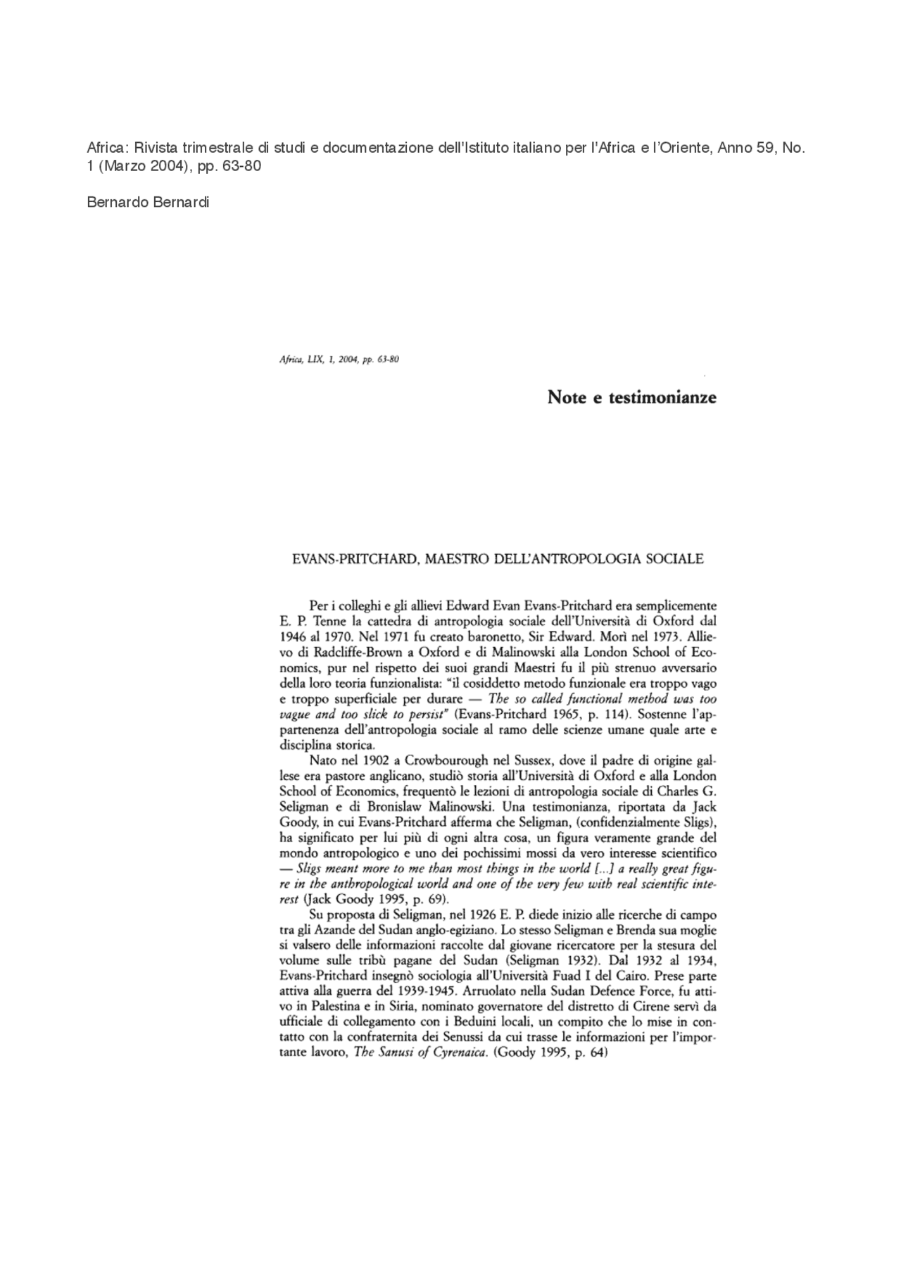 Evans Pritchard Scheda Dispense Di Scienze Umane Docsity