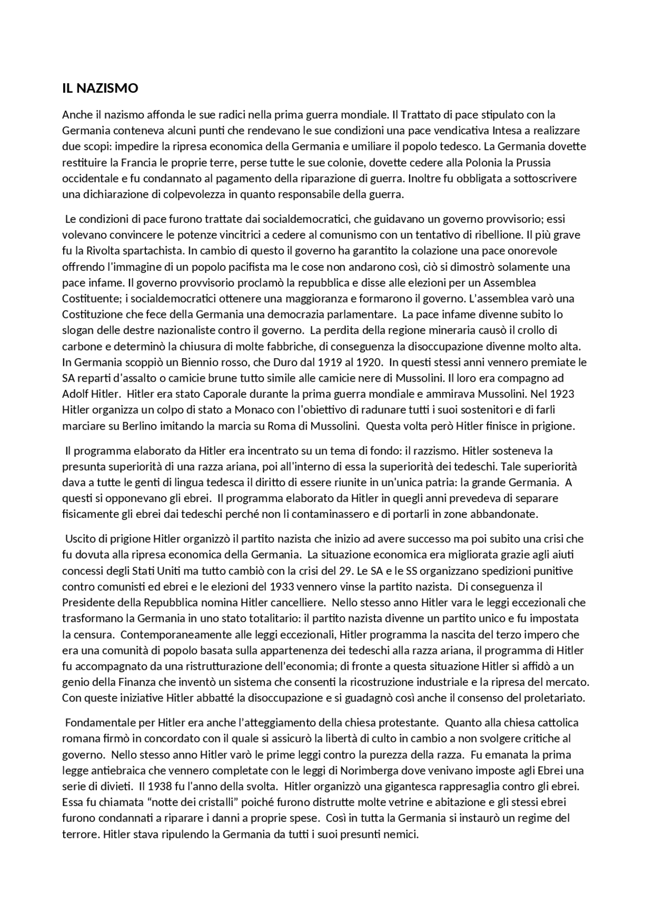 Riassunto Nazismo-storia | Appunti di Storia | Docsity