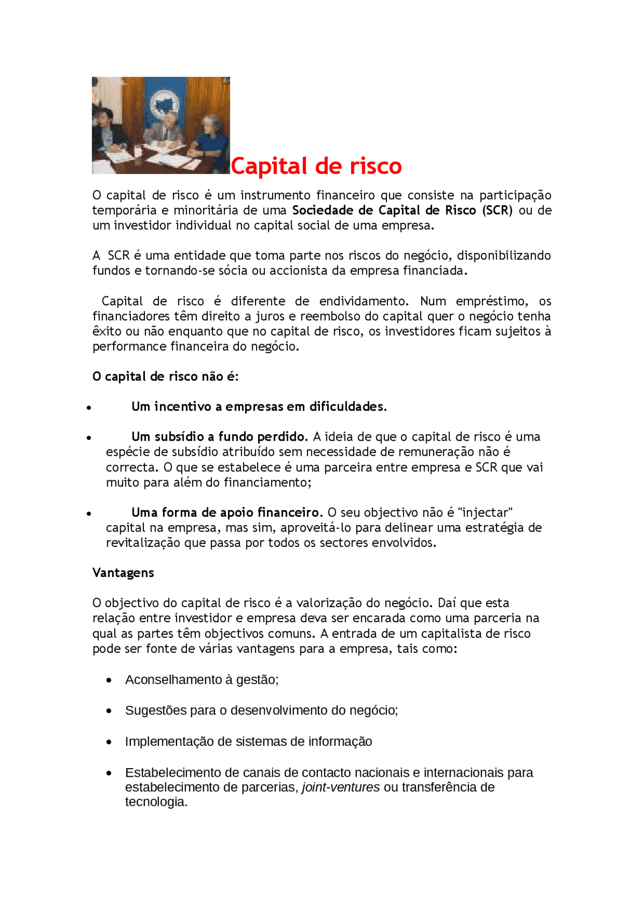 Princípios sobre o Capital de Risco | Resumos Teoria Financeira - Docsity