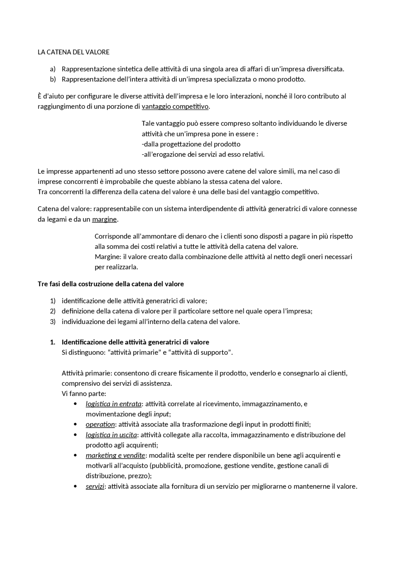 Appunti Catena Del Valore Appunti Di Project Management Docsity