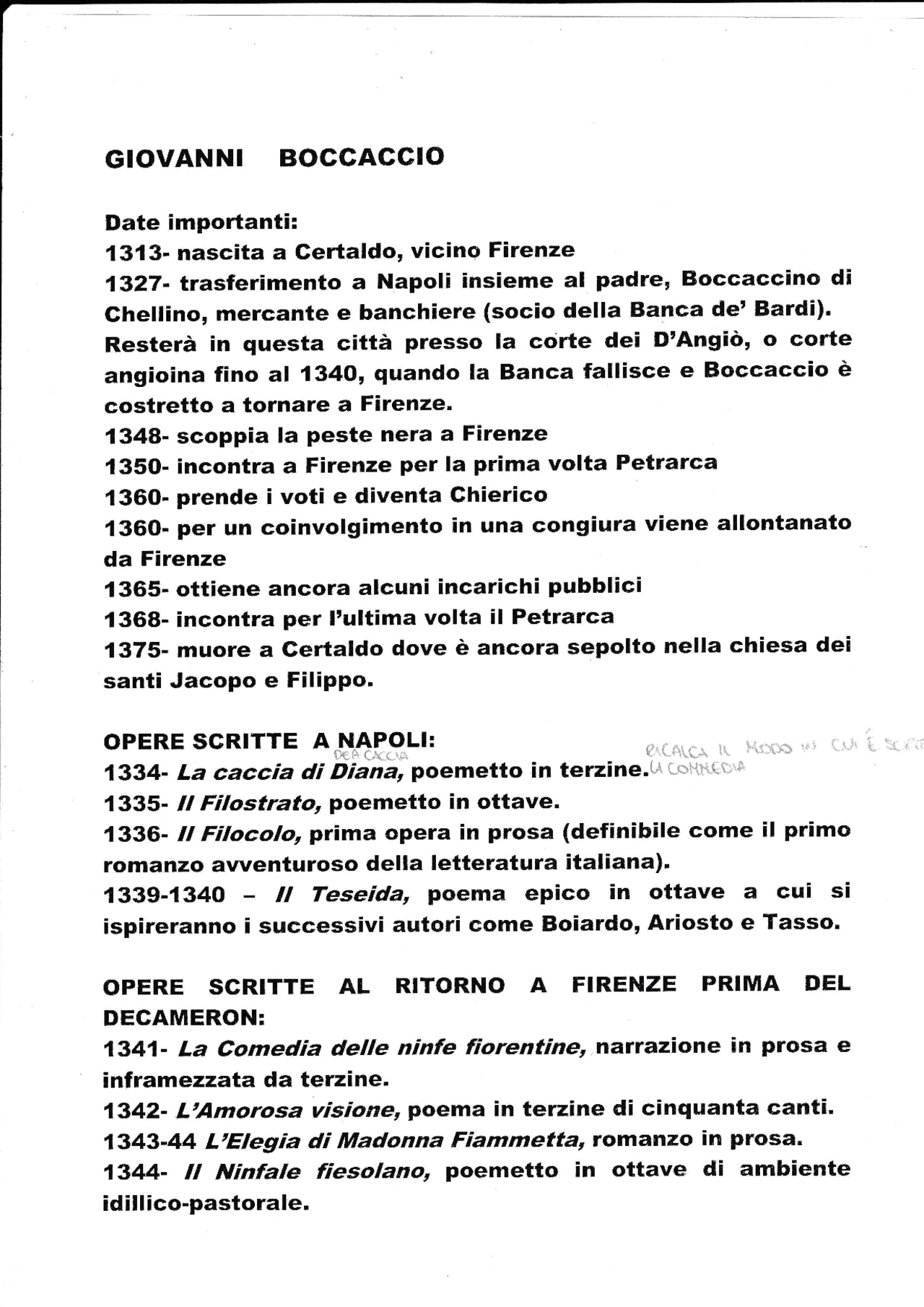 Fatti Salienti Di Boccaccio Appunti Di Italiano Docsity