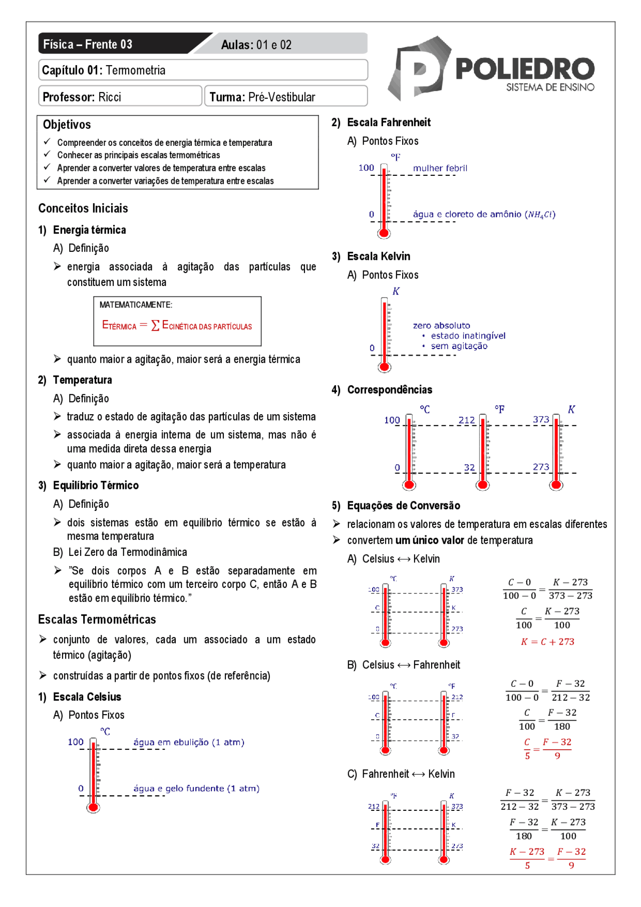 Escalas Termométricas Resumos Física Docsity