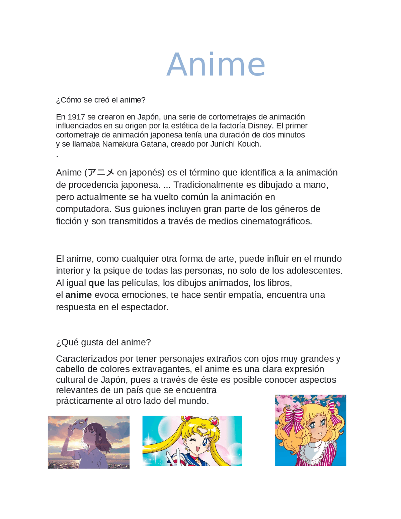 Que es el anime, y cuando fue creado | Monografías, Ensayos de Lengua y ...