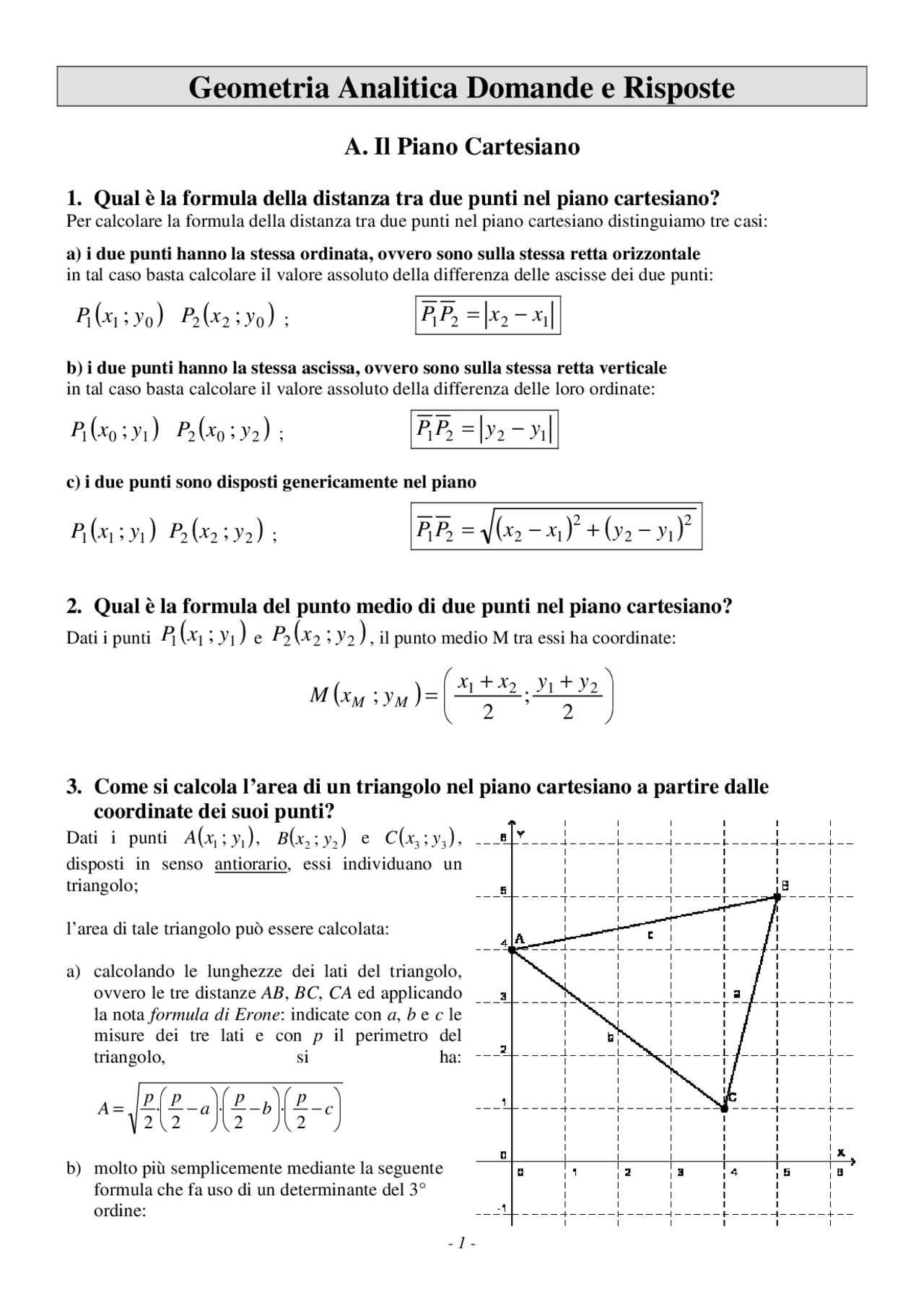Geometria analitica: piano cartesiano e retta | Esercizi di Matematica ...