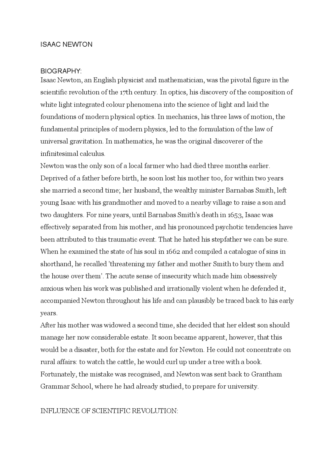 Research On Isaac Newton | Guide, Progetti e Ricerche di Inglese | Docsity