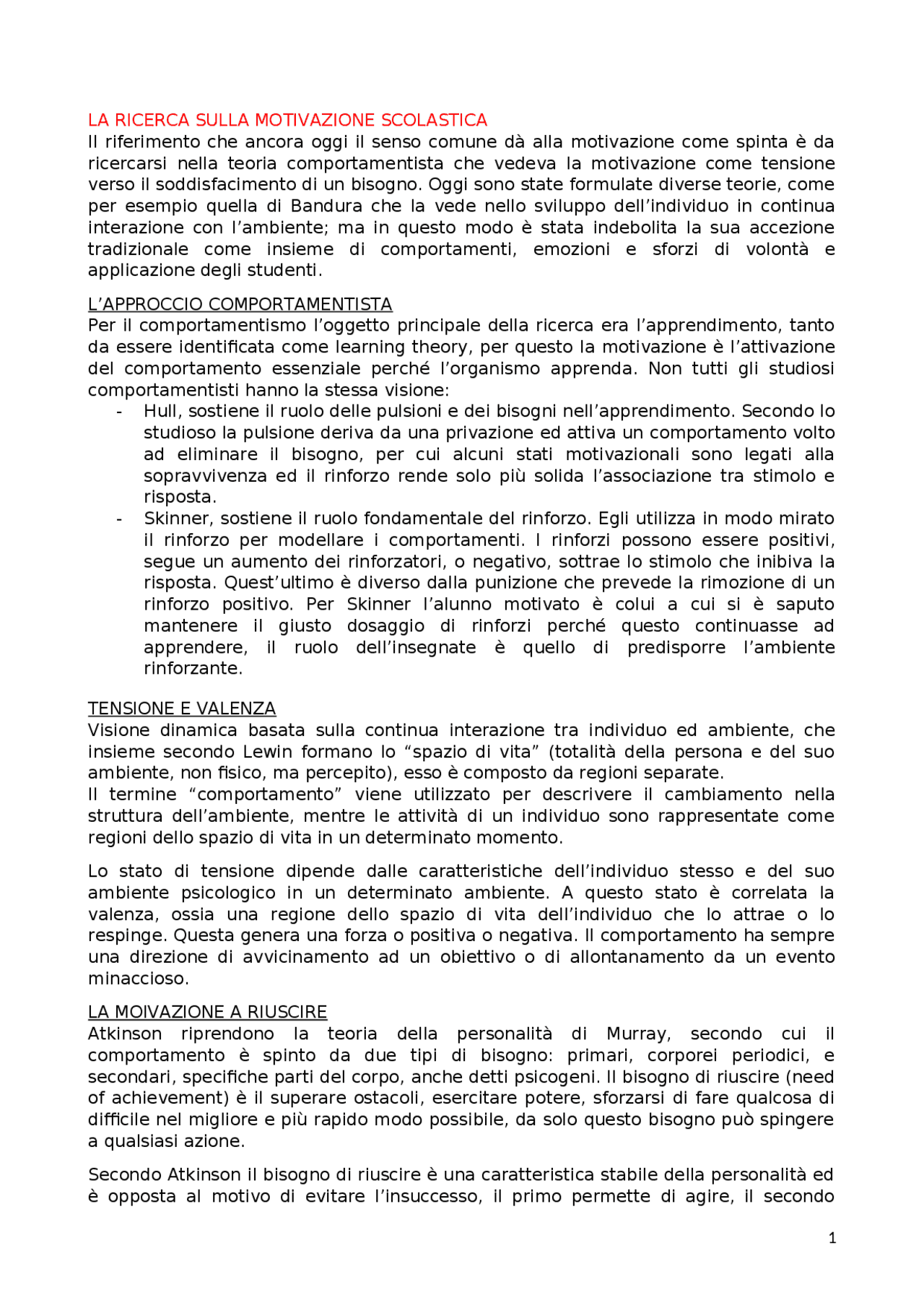 Riassunto La fatica e il piacere di imparare | Appunti di Psicologia ...