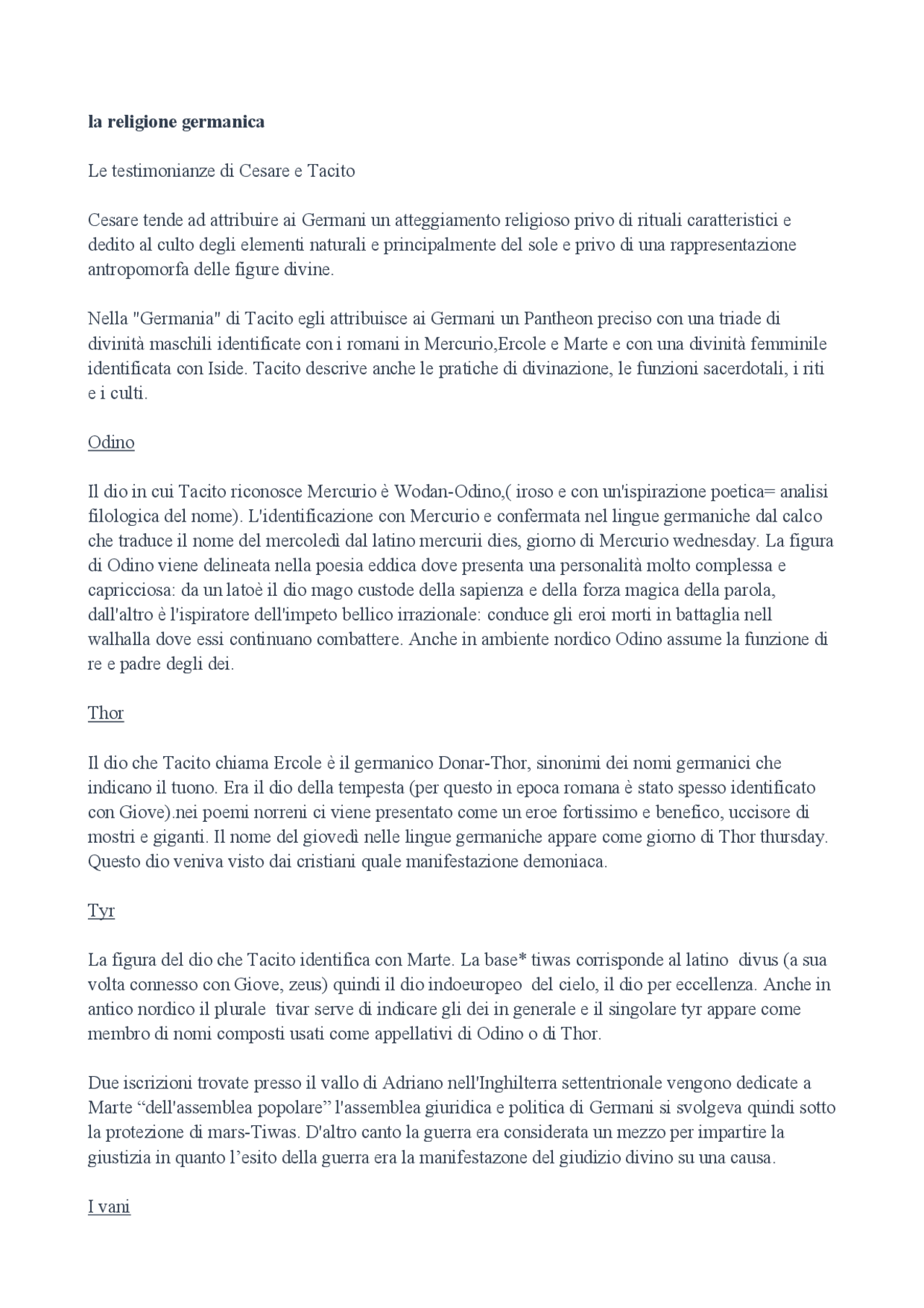 Riassunto sulla religione germanica | Schemi e mappe concettuali di Filologia Germanica | Docsity