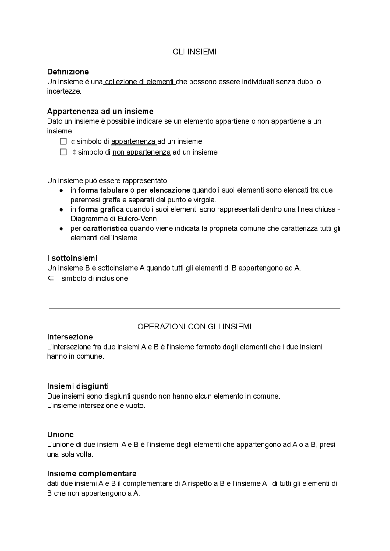 Gli Insiemi Definizione E Operazioni Di Base Schemi E Mappe