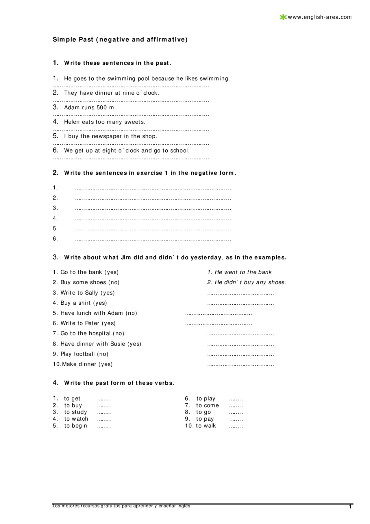 Exercises with the past simple. | Esercizi di Lingua Inglese | Docsity