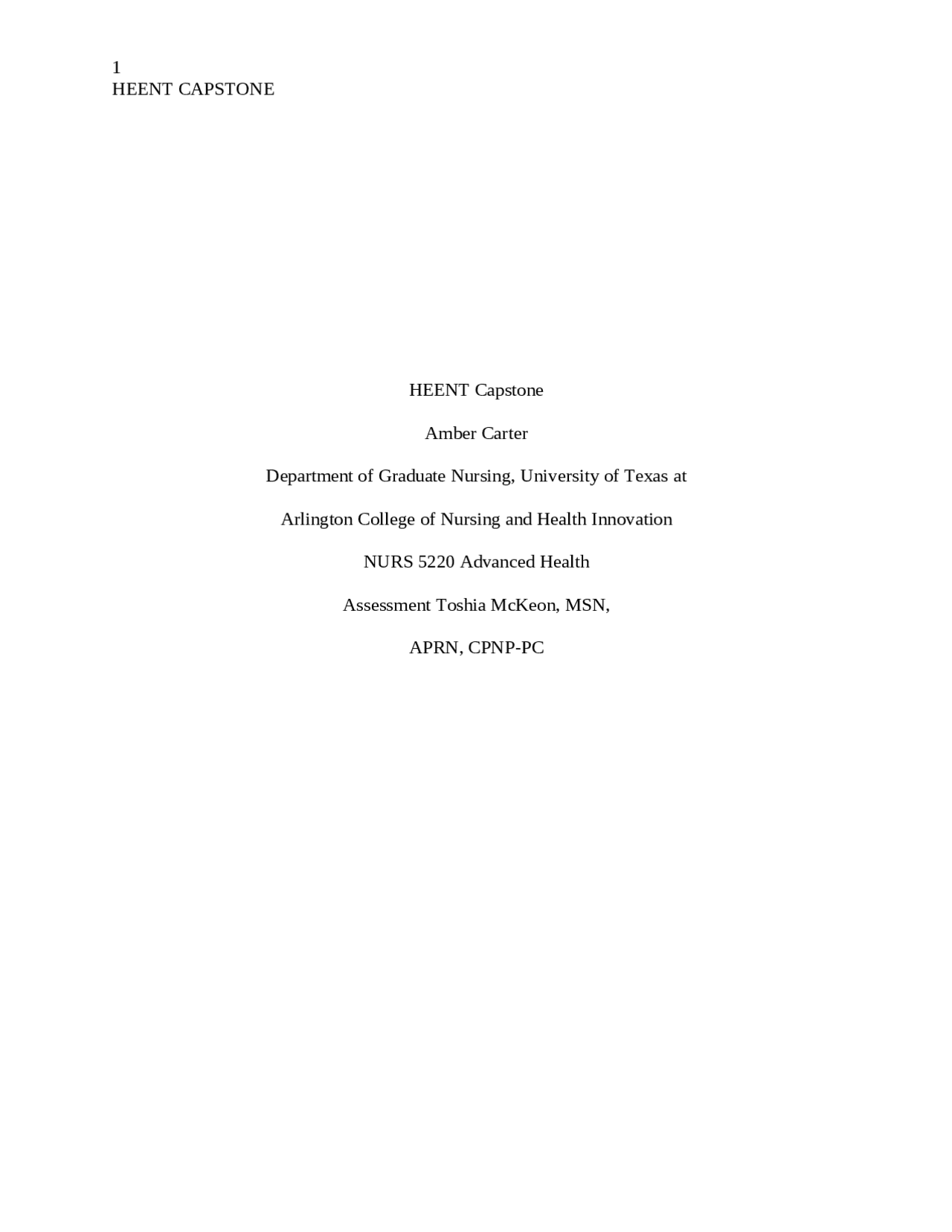NURSG 5366HEENT Capstone APA. | Exams Nursing - Docsity