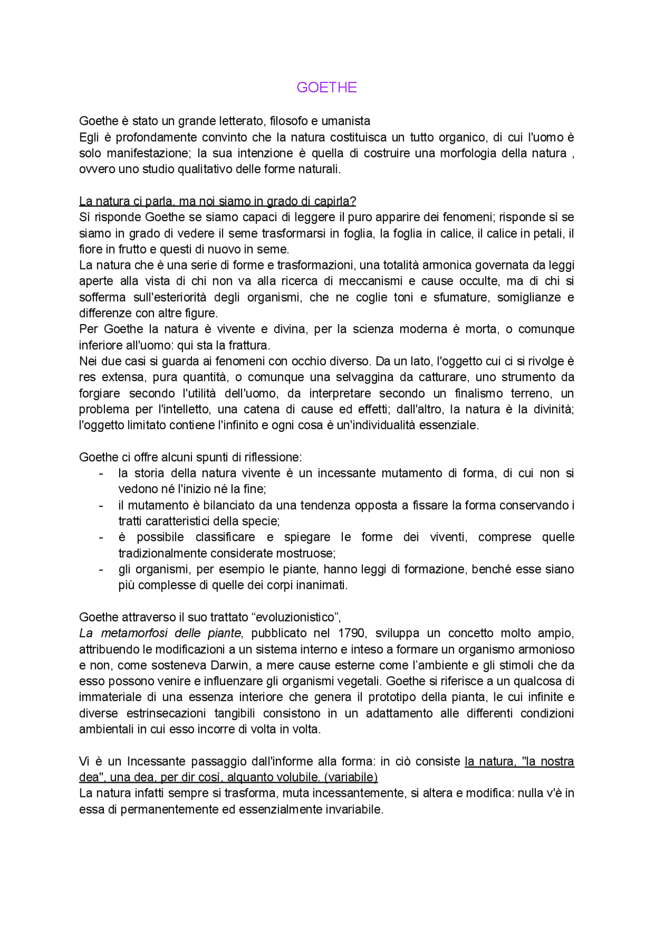 Goethe Riassunto Filosofia Appunti Di Filosofia Docsity