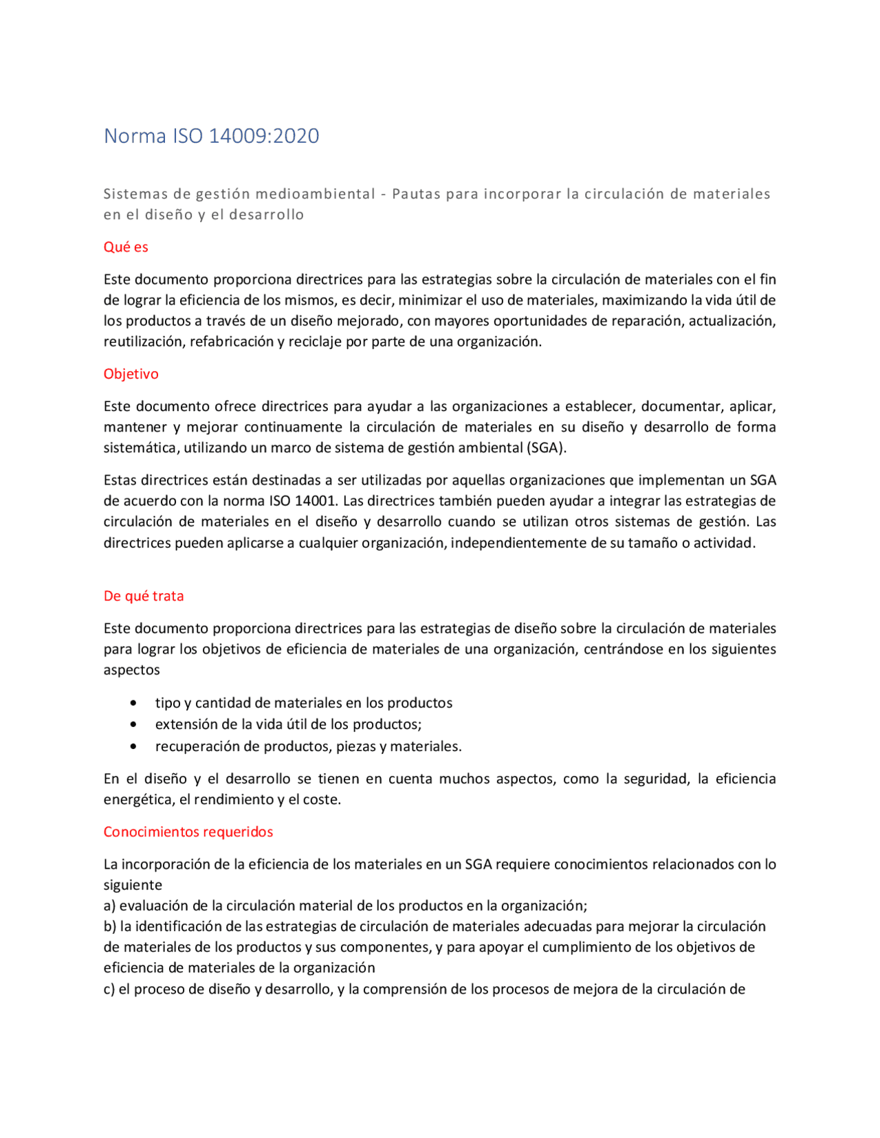 NORMA ISO 14009 RESUMEN Y DESCRIPCIÓN PARA LA MATERIA DE LEGISLACIÓN ...