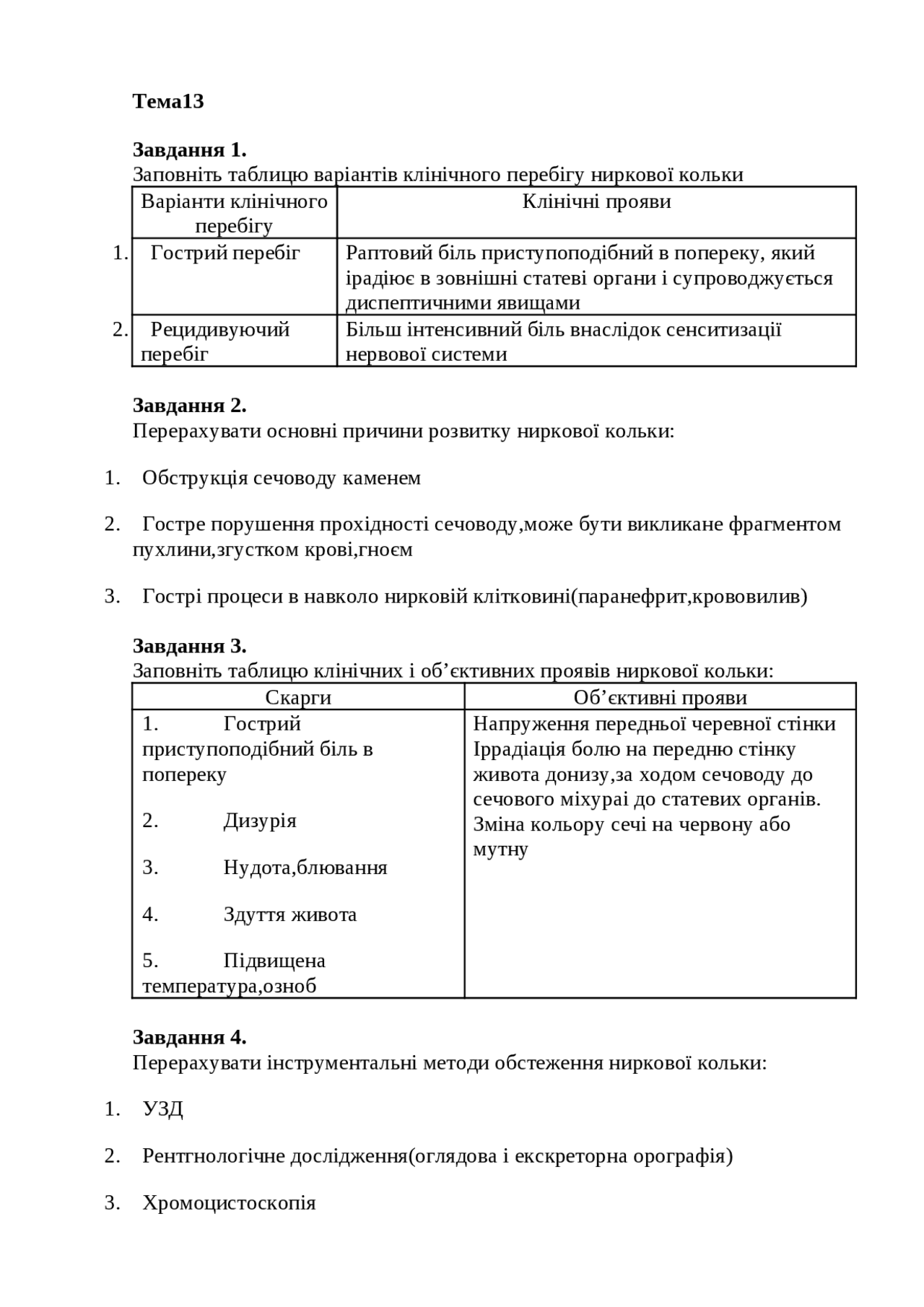 урологія тема 13 зошит Упражнения и задачи Урология Docsity