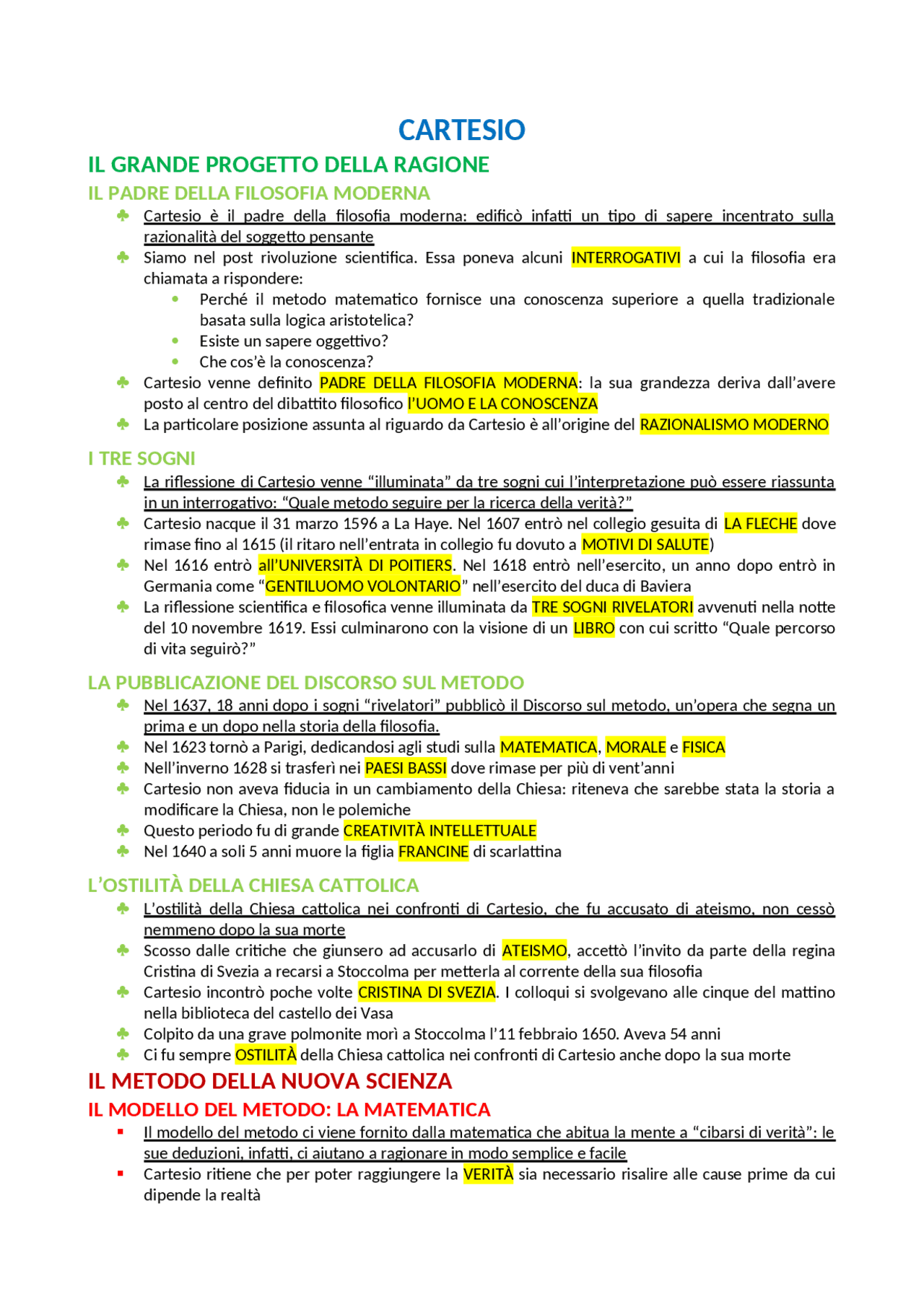 Cartesio Locke Hume Appunti Di Filosofia Docsity