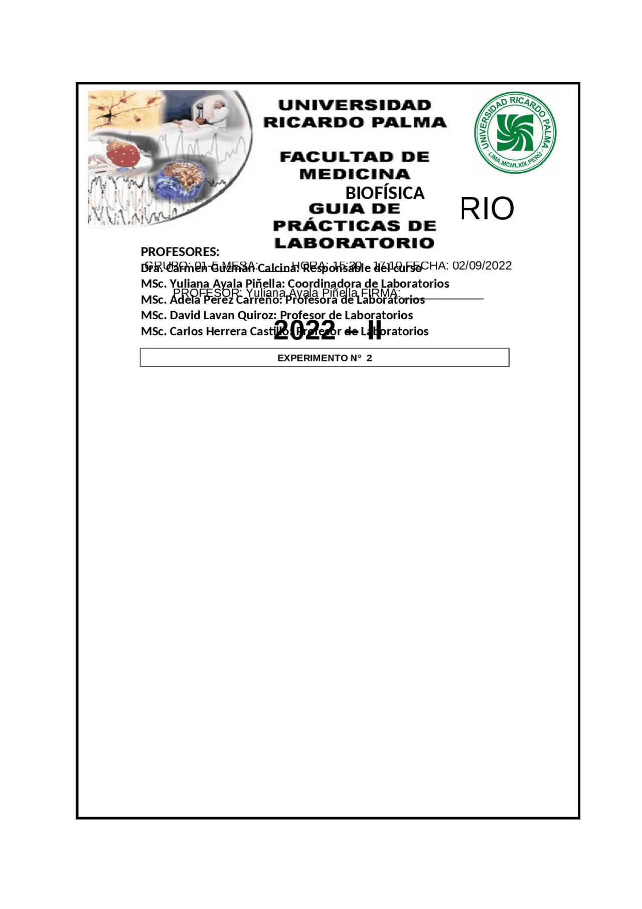 Informe De Biofisica Ejercicios De Biofísica Docsity