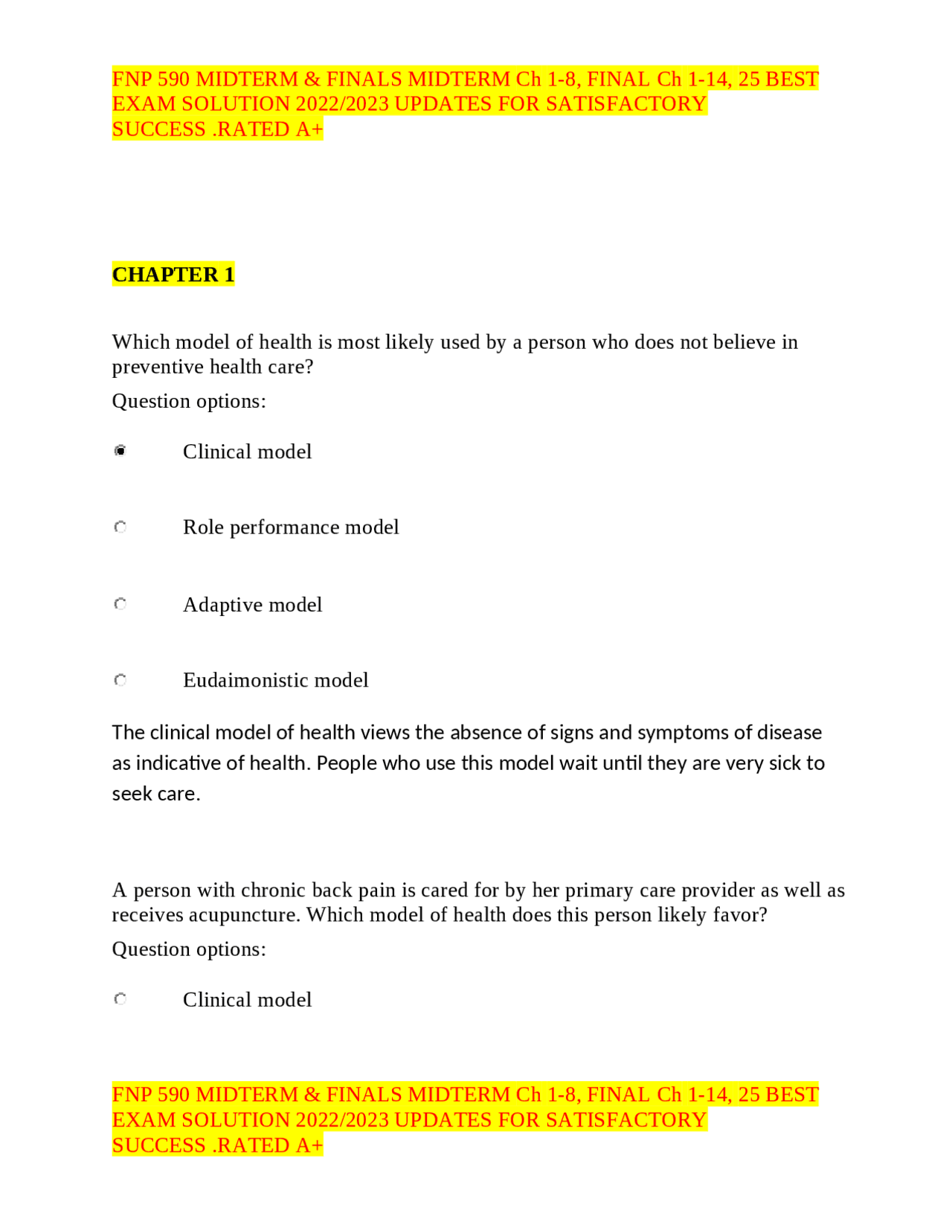 FNP 590 MIDTERM & FINALS MIDTERM Ch 1-8, FINAL Ch 1-14, 25 BEST EXAM SOLUTION 2022/2023 UP ...