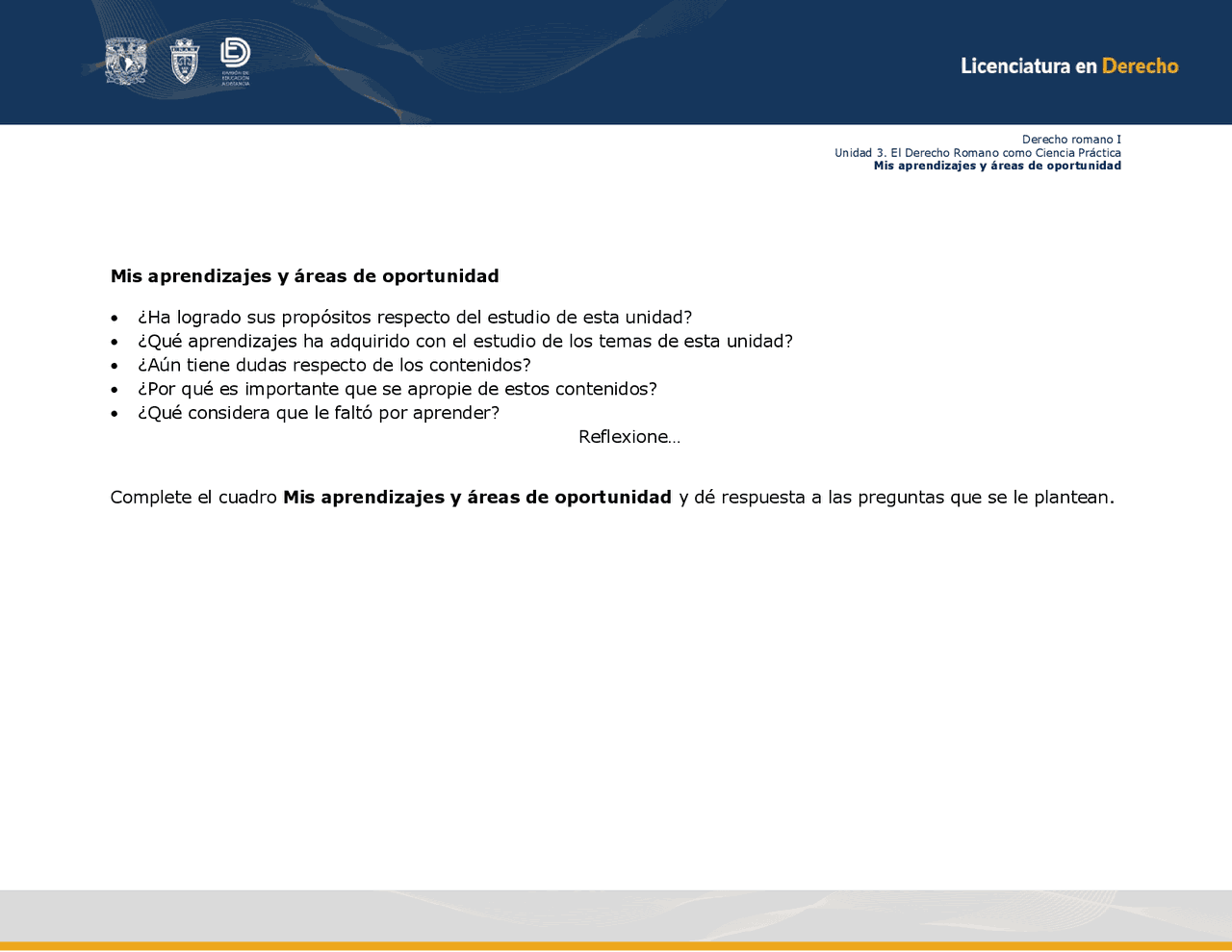 Mis Aprendizajes Y áreas De Oportunidad Assignments Roman Law Docsity