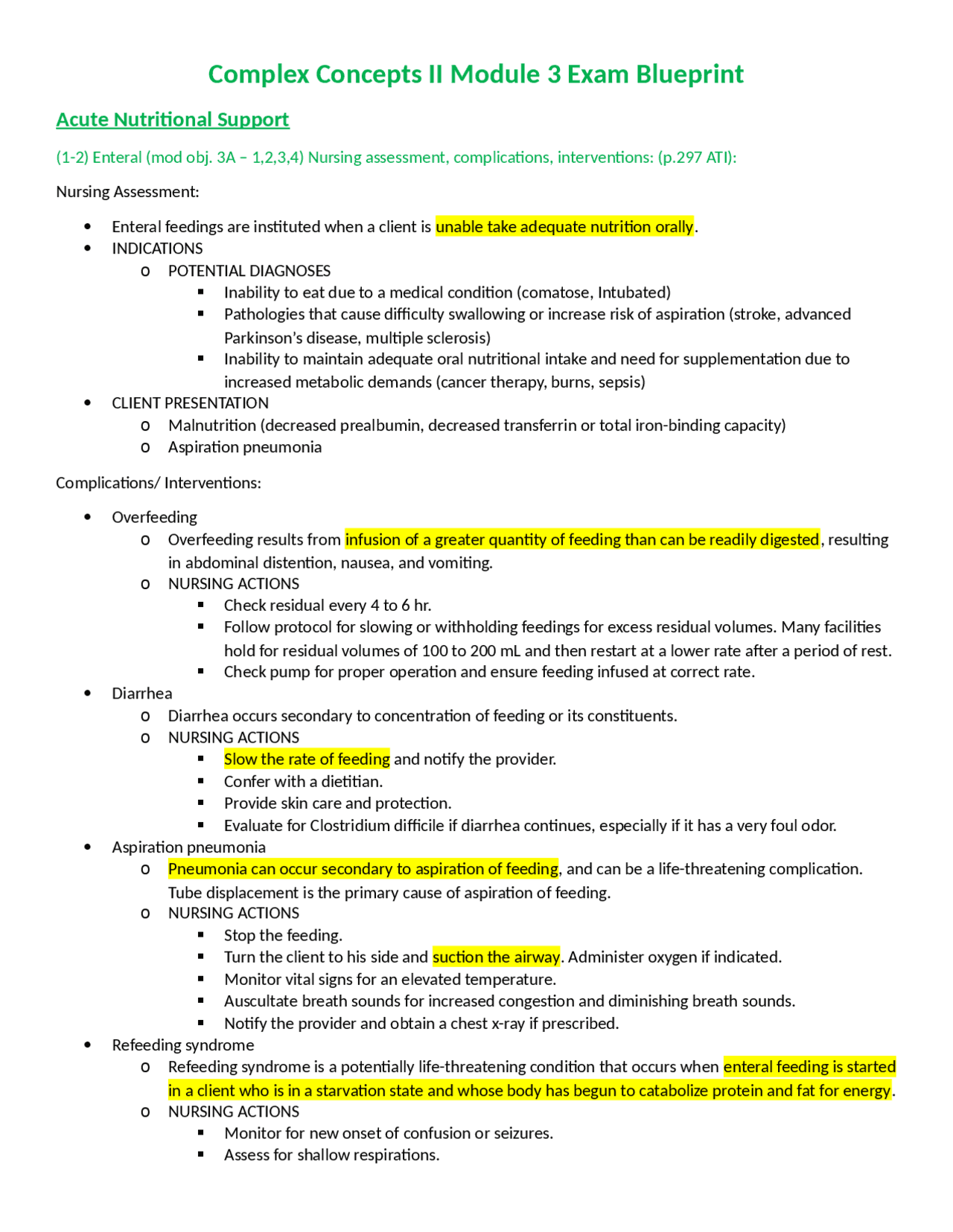 NURS 4406Complex Concepts II Module 3 Exam Blueprint Texas Tech ...