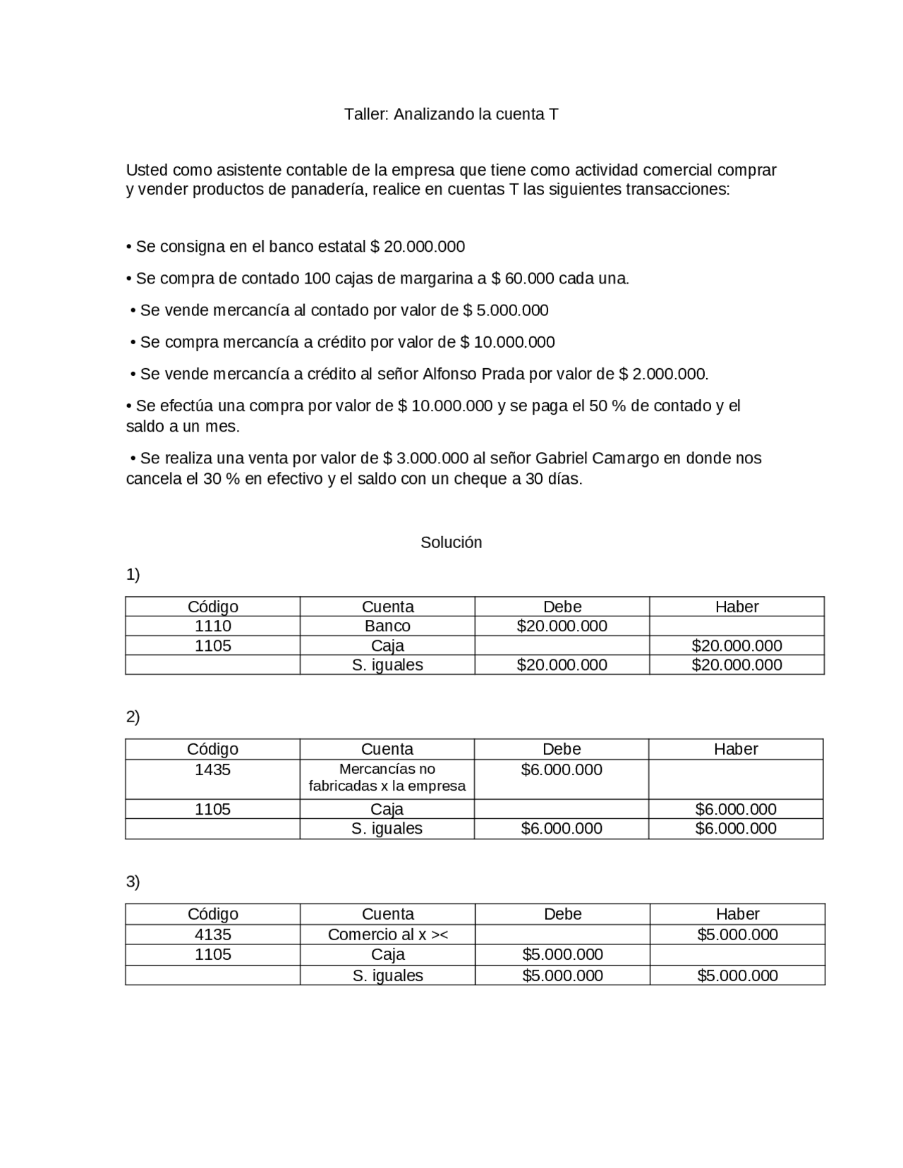 Trabajo sobre la cuenta T | Ejercicios de Contabilidad | Docsity