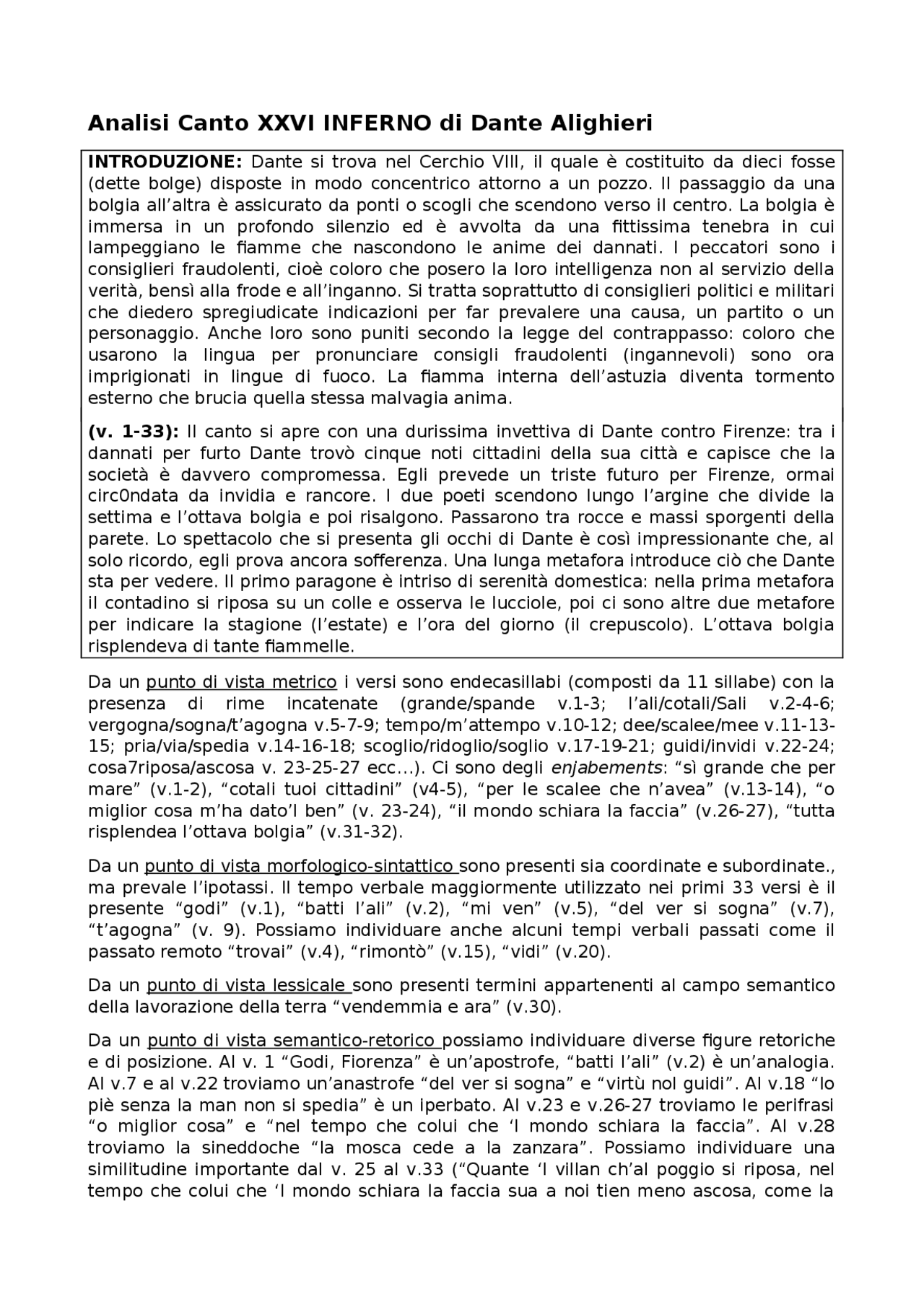 Analisi Canto Xxvi Inferno Divina Commedia Schemi E Mappe Concettuali