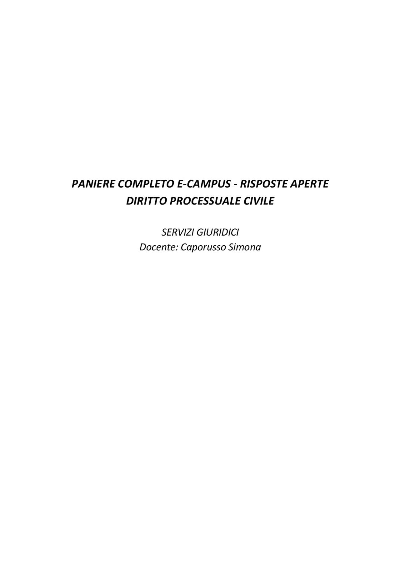 Paniere Diritto Processuale Civile Ecampus Profssa Caporusso