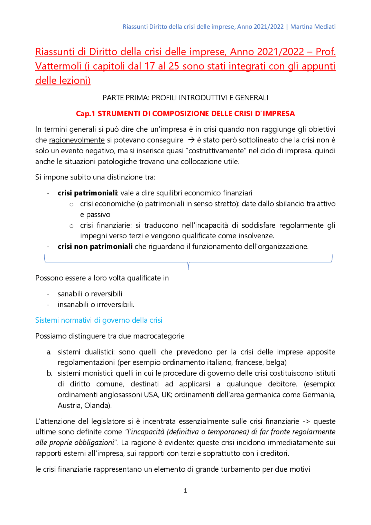 Riassunto diritto della crisi delle imprese | Schemi e mappe concettuali di Diritto fallimentare ...