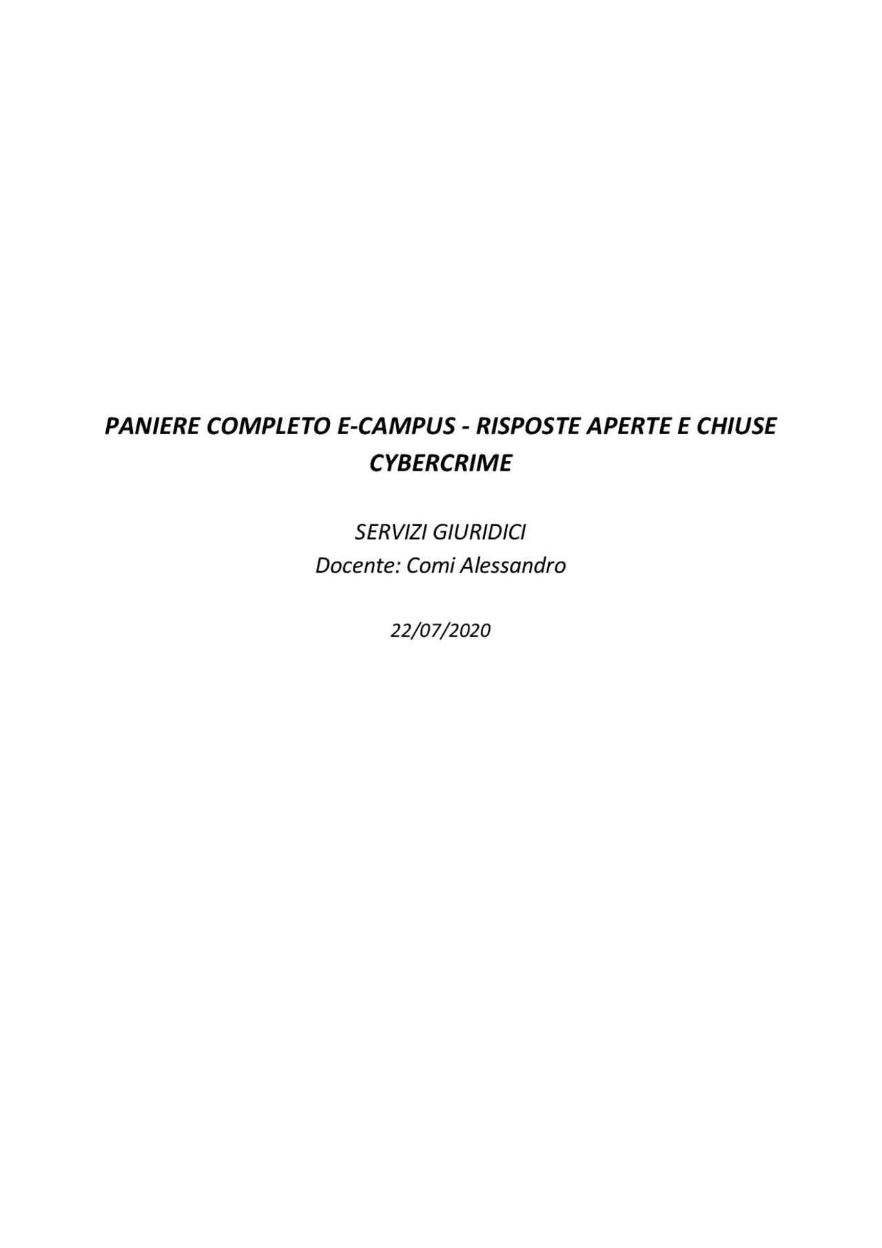 Paniere Cybercrime Ecampus Prof Comi Risposte Aperte E Chiuse
