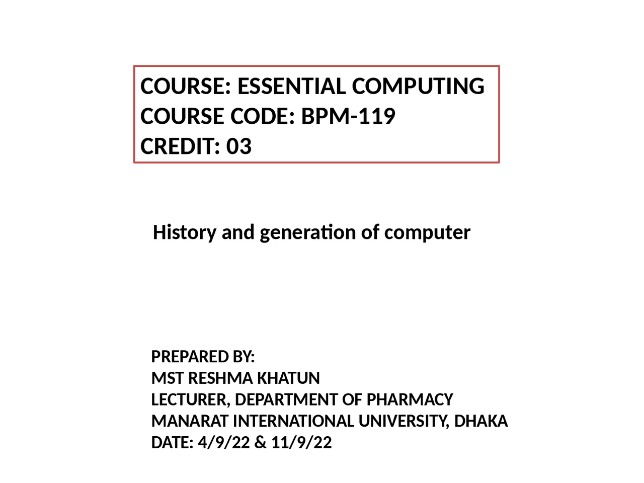 History And Generation Of Computer Slides Computer Fundamentals Docsity