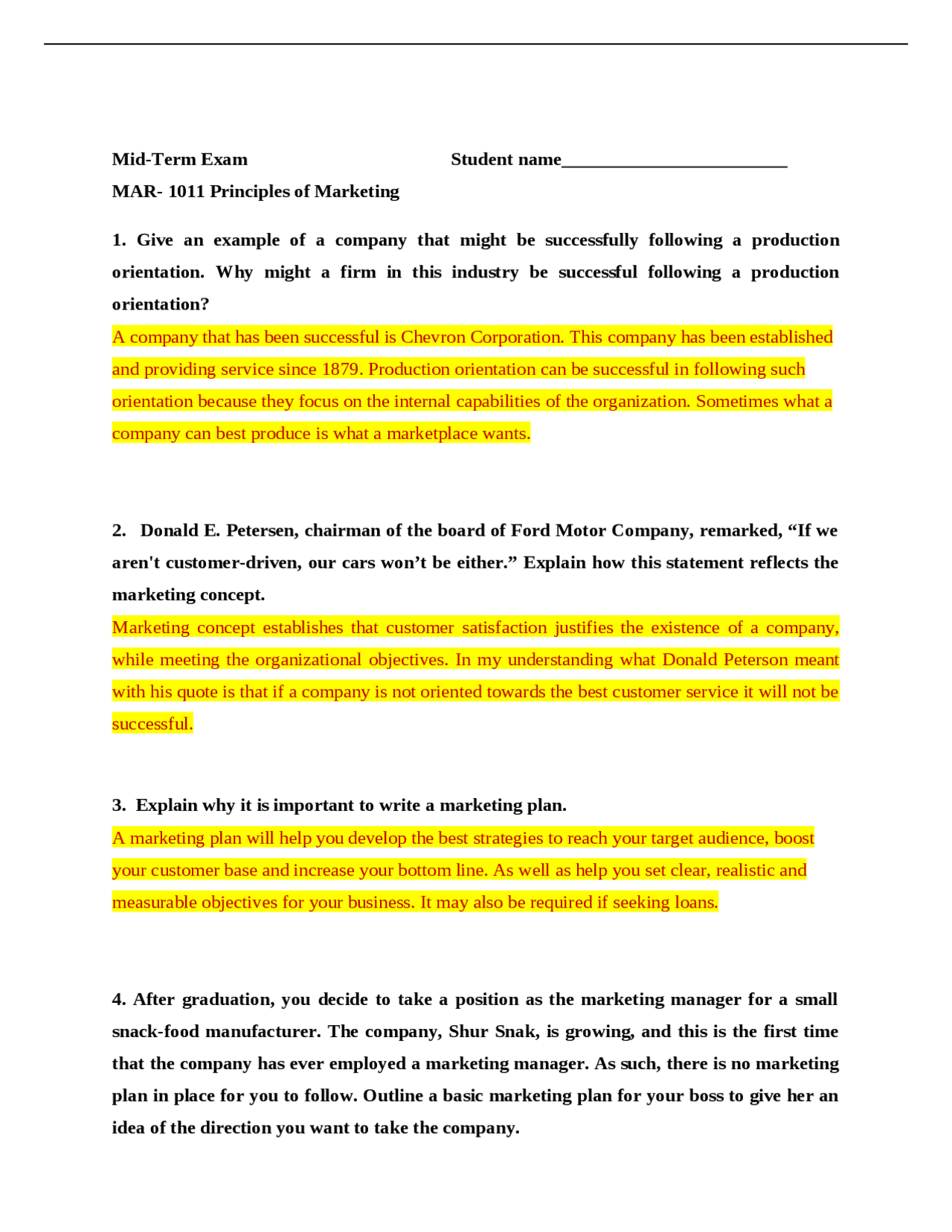 Mar 1011 Midterm Exammar1011 Principles Of Marketing Latest With