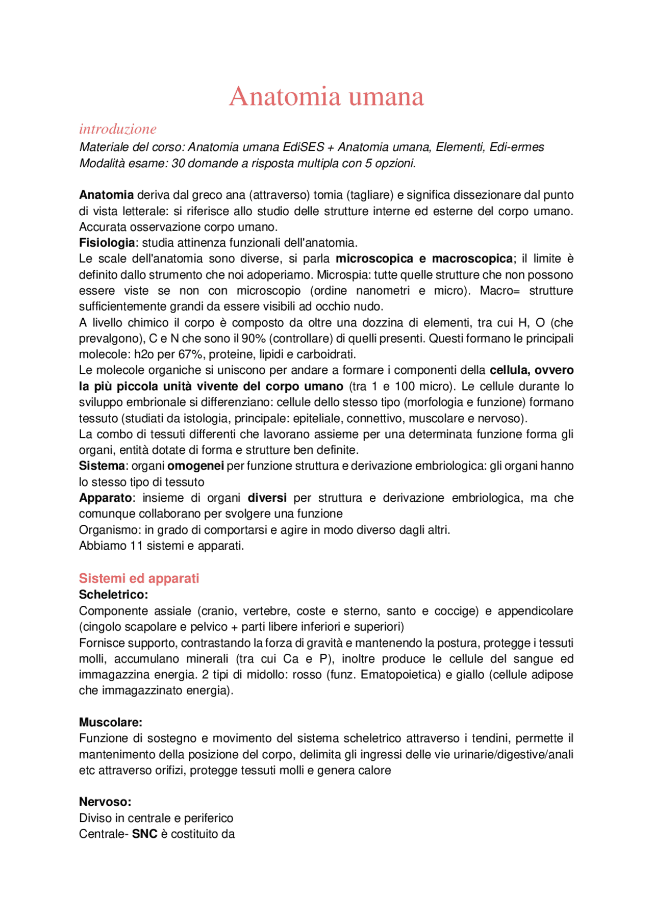 Appunti Anatomia Umana Appunti Di Anatomia Docsity