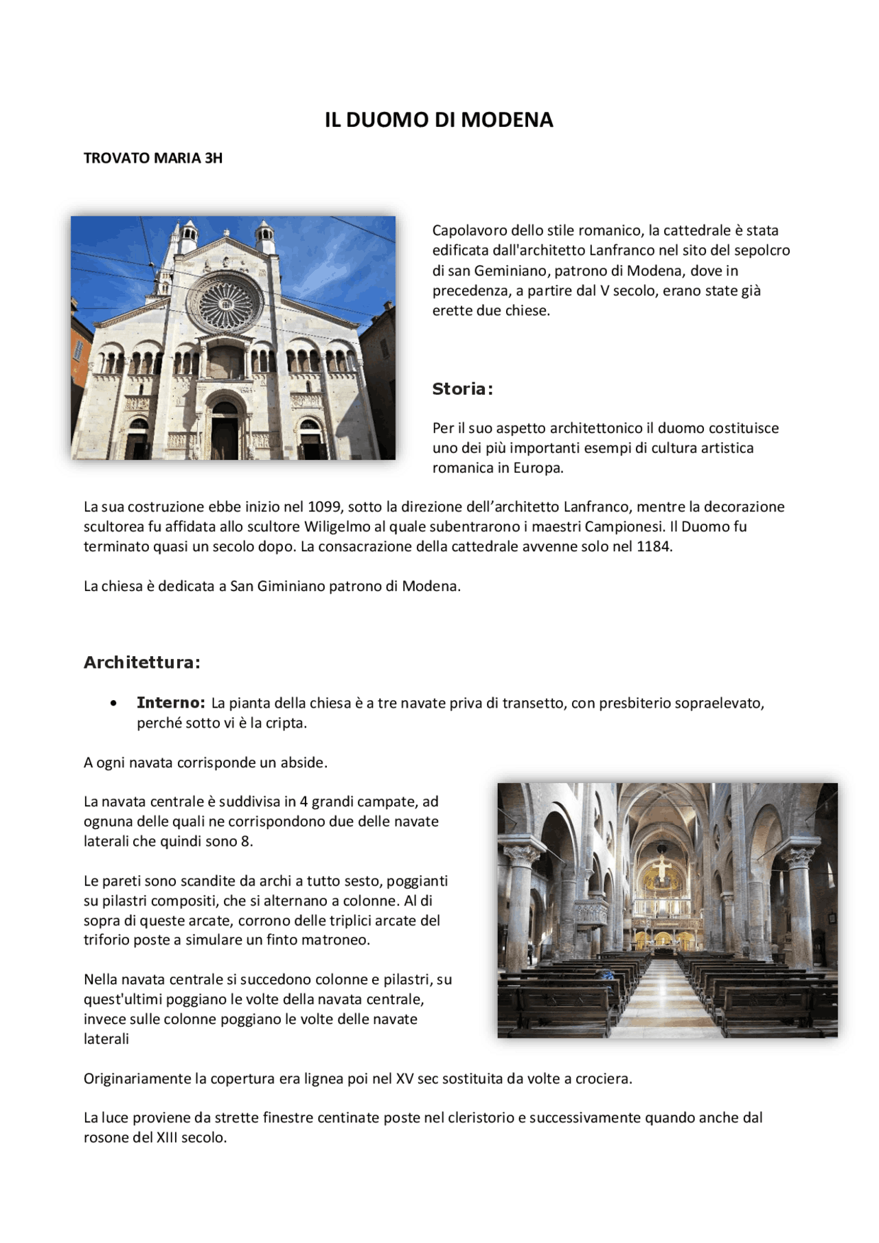 IL DUOMO DI MODENA pdf | Appunti di Arte e territorio | Docsity