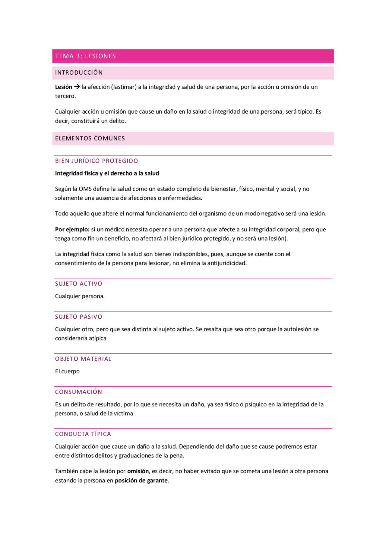 Derecho Penal Parte Especial Tema 3 Lesiones Apuntes De Derecho