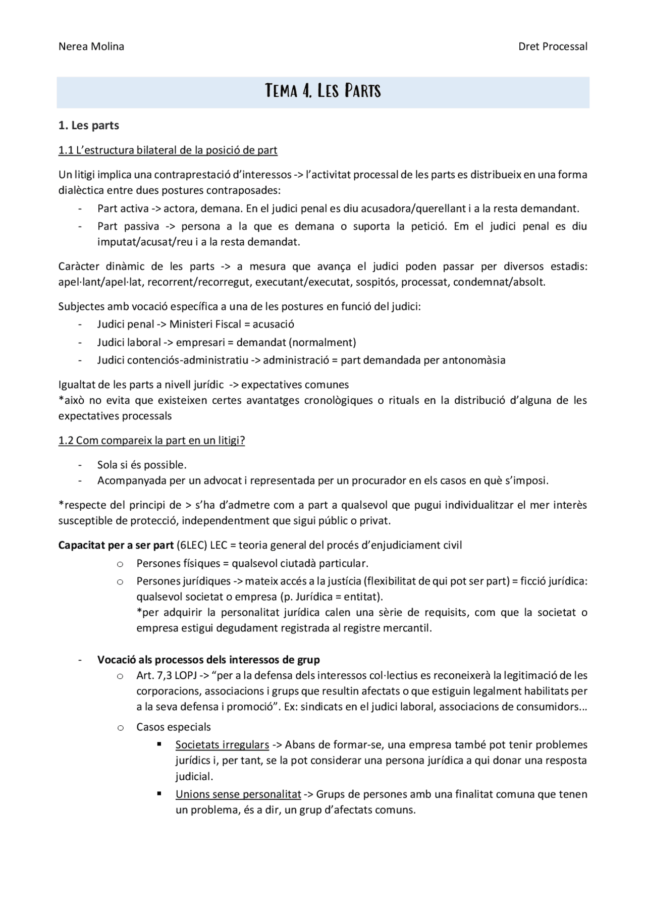 Tema 4 Derecho Procesal Upf Apuntes De Derecho Procesal Docsity